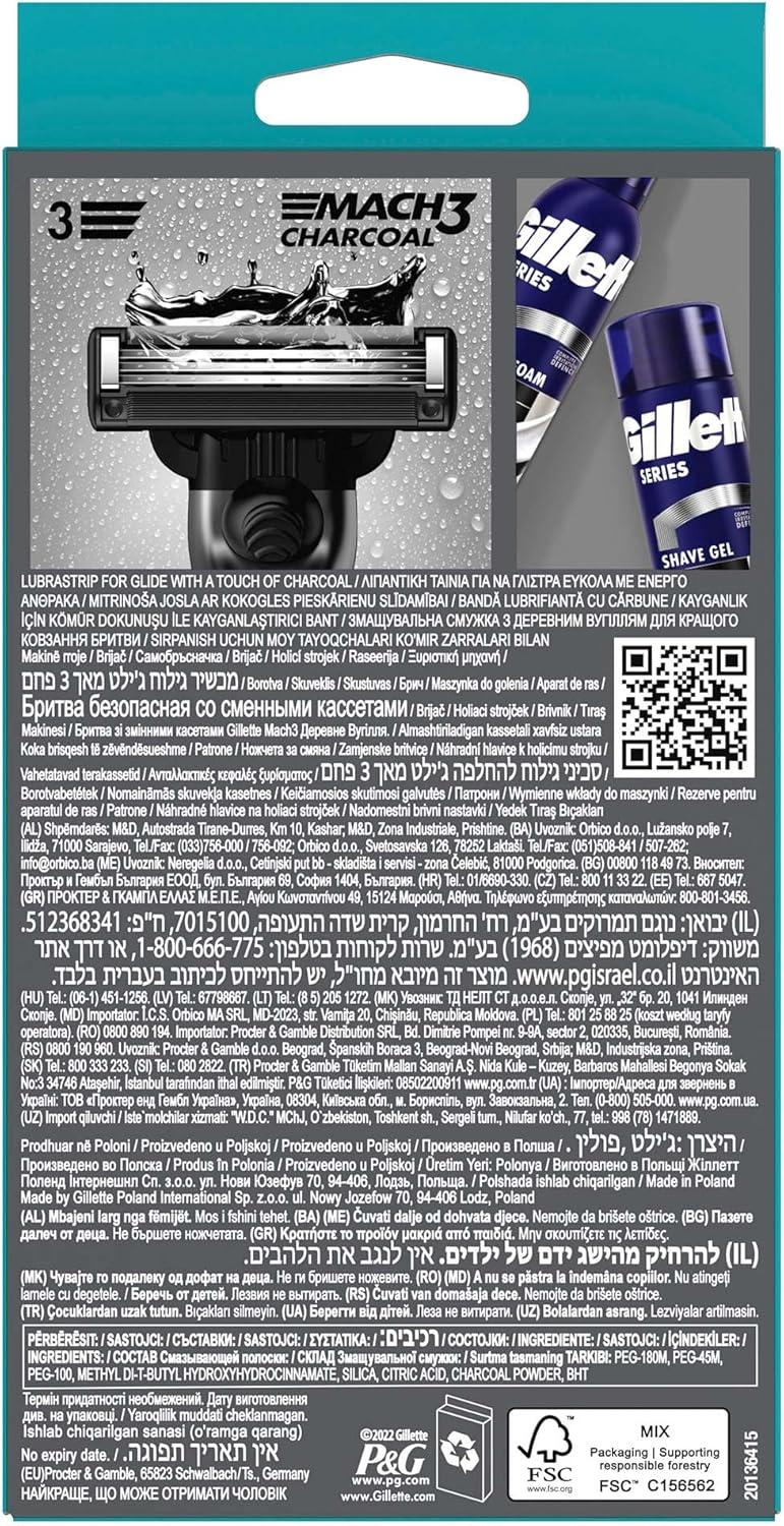 Gillette Mach3 Charcoal Men's Razor - 3 Blade Razor with 5 Replacement ...