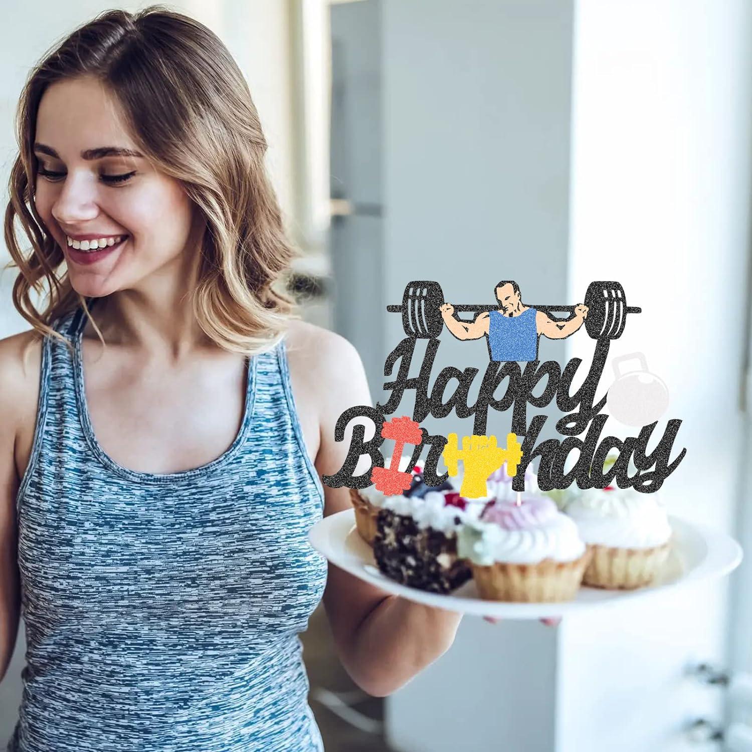 Weightlifting Cake Topper Gym Happy Birthday Cake Decorations Glitter ...