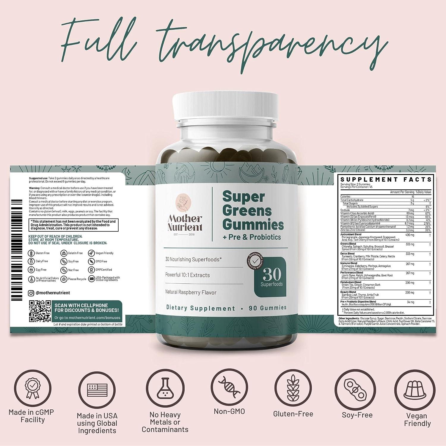 Mother Nutrient Super Greens Gummies: 30 Powerful Greens & Probiotics ...