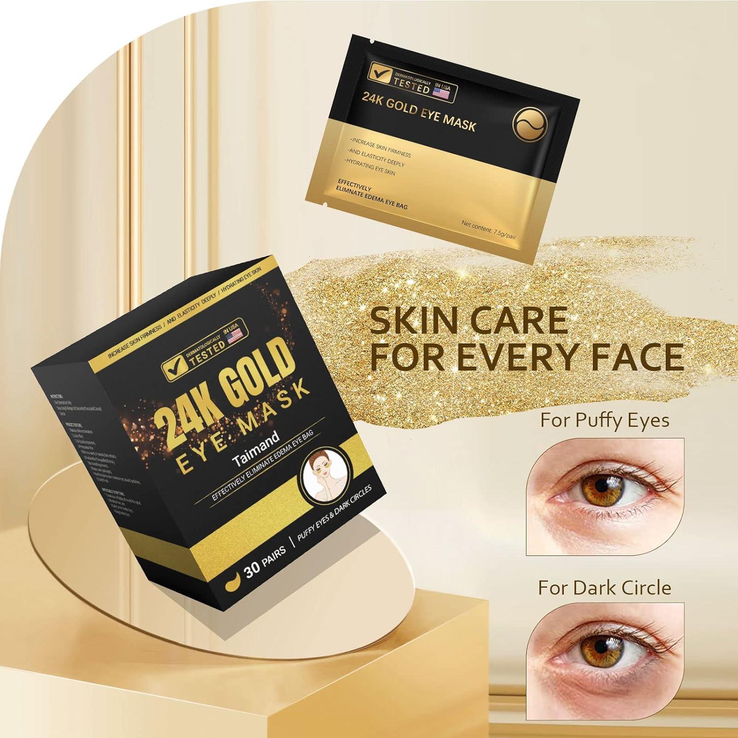 24K Gold Under Eye Patches (30 Pairs) - Collagen Infused Eye Mask for ...