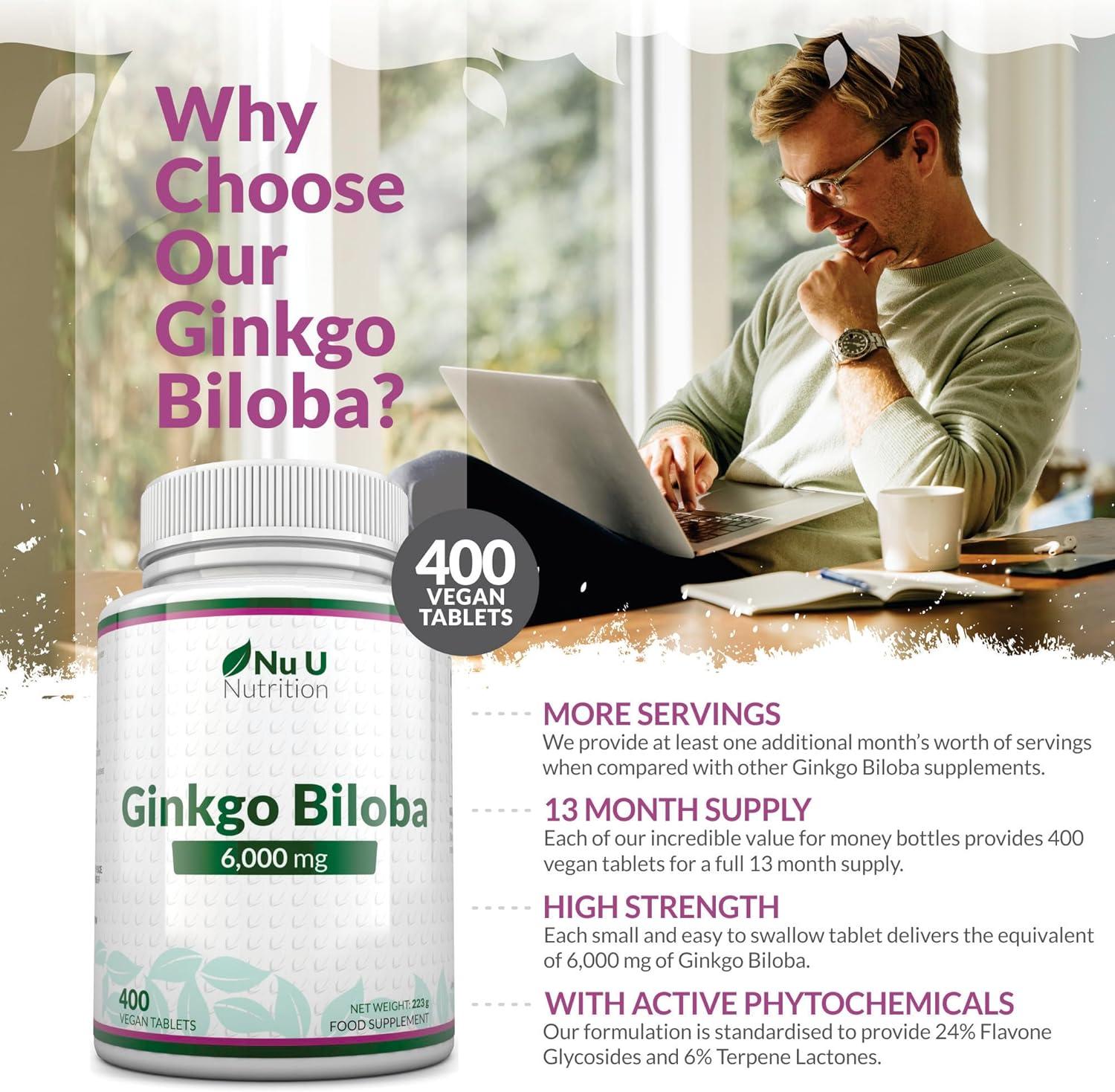 Ginkgo Biloba 6000mg - 400 High Strength Vegan Tablets - 120mg Extract ...