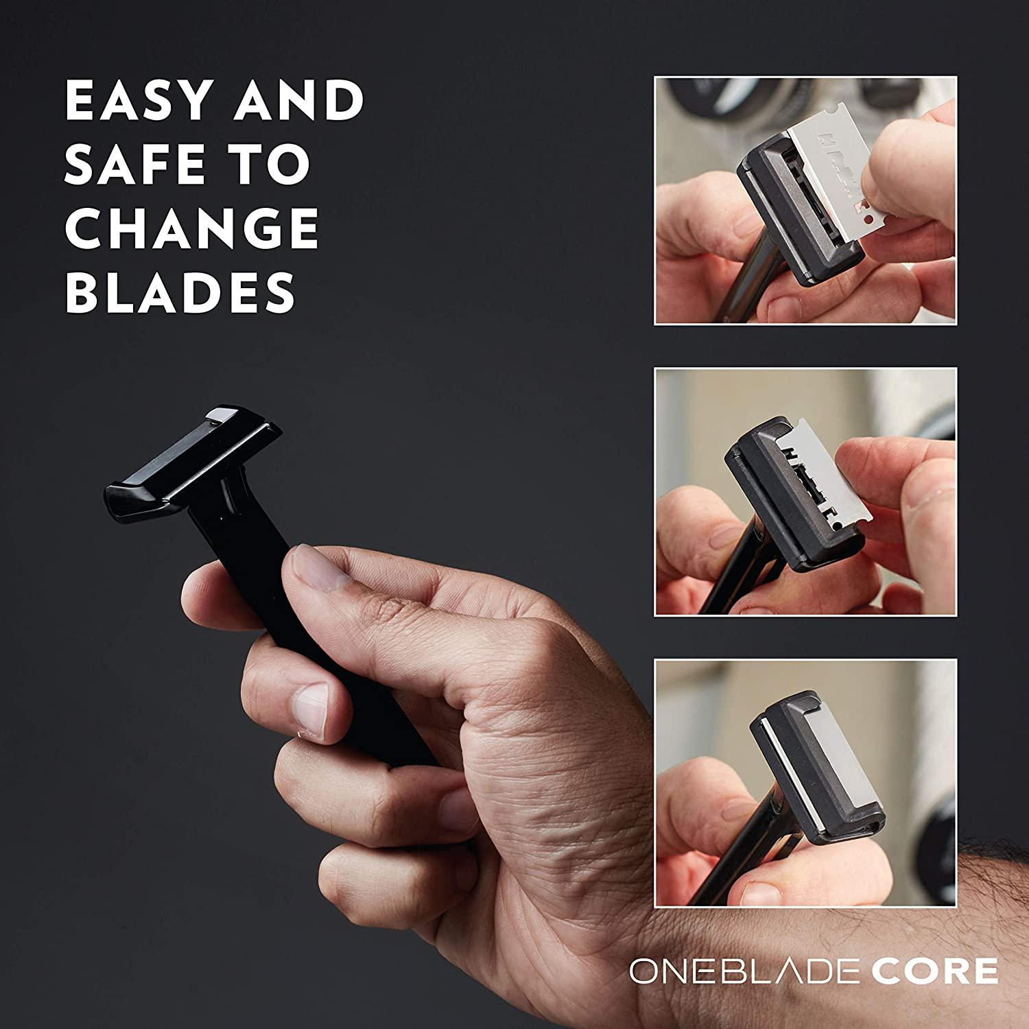 Premium OneBlade Core Razor Set with Stand and 10 Feather Blades | Smoothest Shave for Men ...