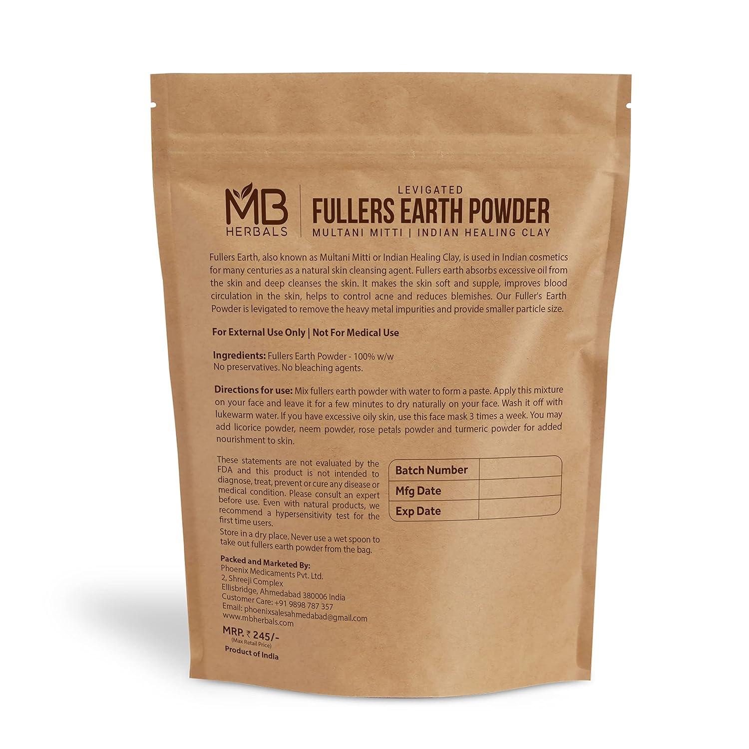 MB Herbals Fullers Earth Powder 227g - Indian Healing Clay for Natural ...