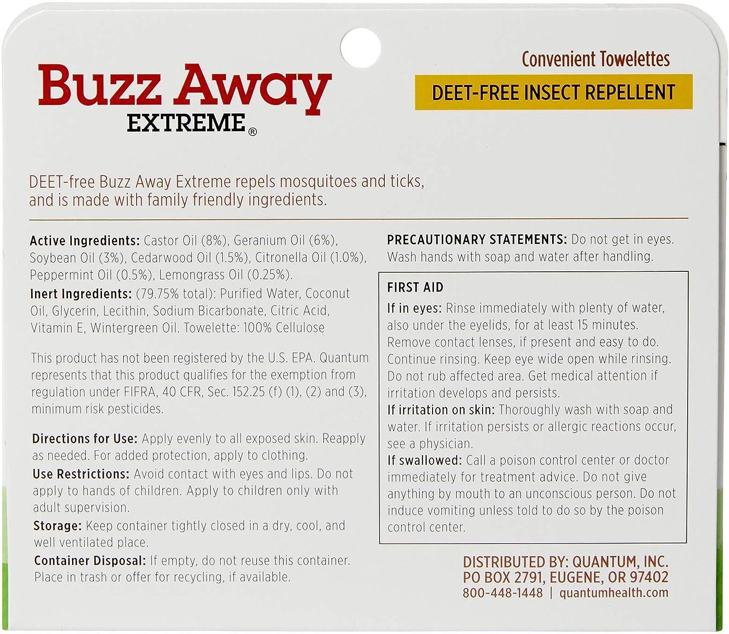 Quantum Buzz Away Extreme Towelettes - DEET-Free Insect Repellent Wipes ...