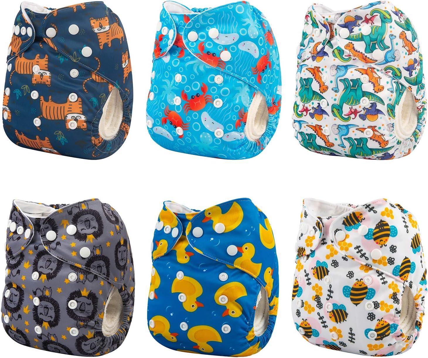 ALVABABY Reusable Washable Cloth Diaper Set with 6 Nappies + 12 Inserts ...