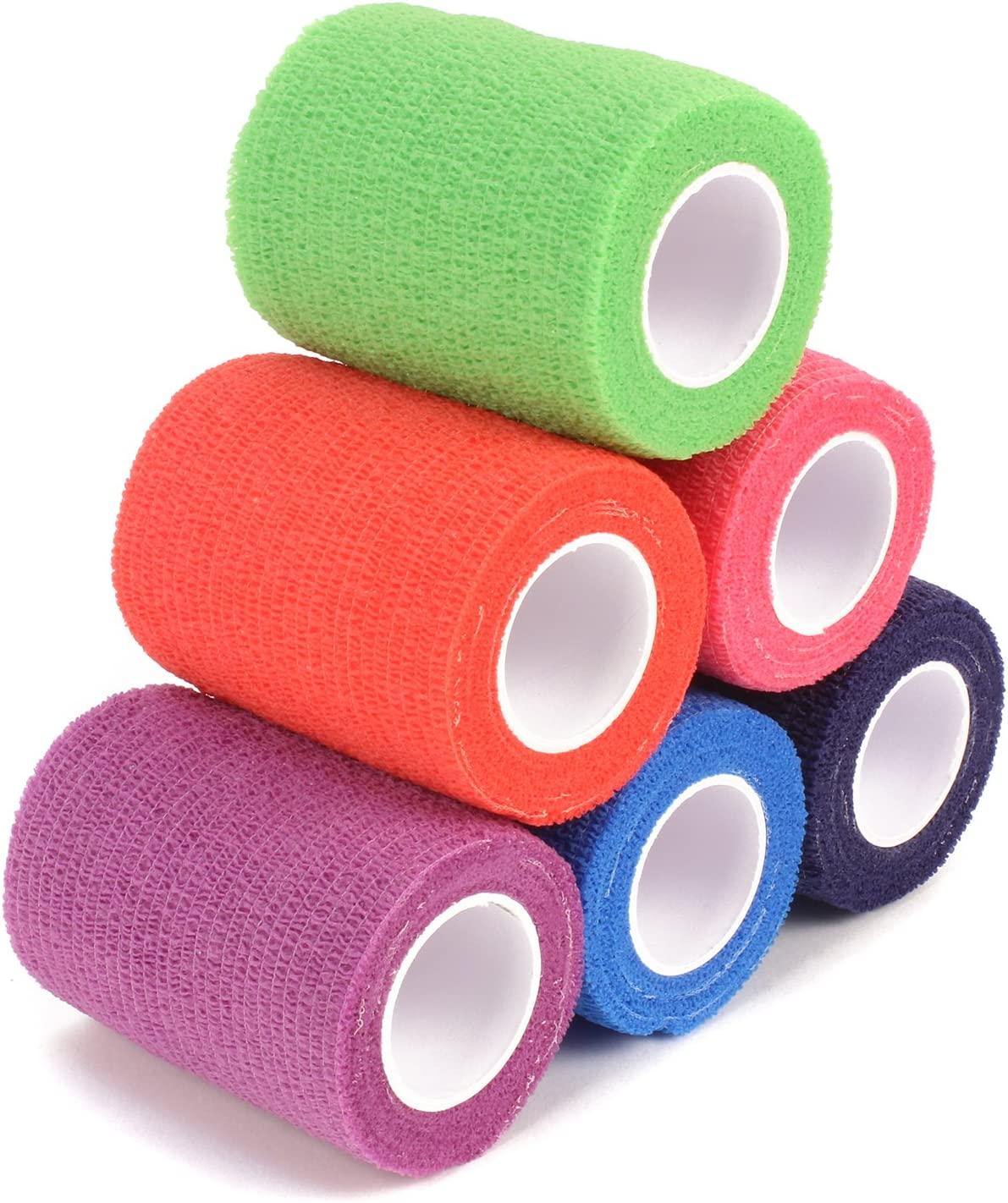 Self Adherent Cohesive Bandages 3 x 5 Yards - Rainbow Colors - 6 Count ...