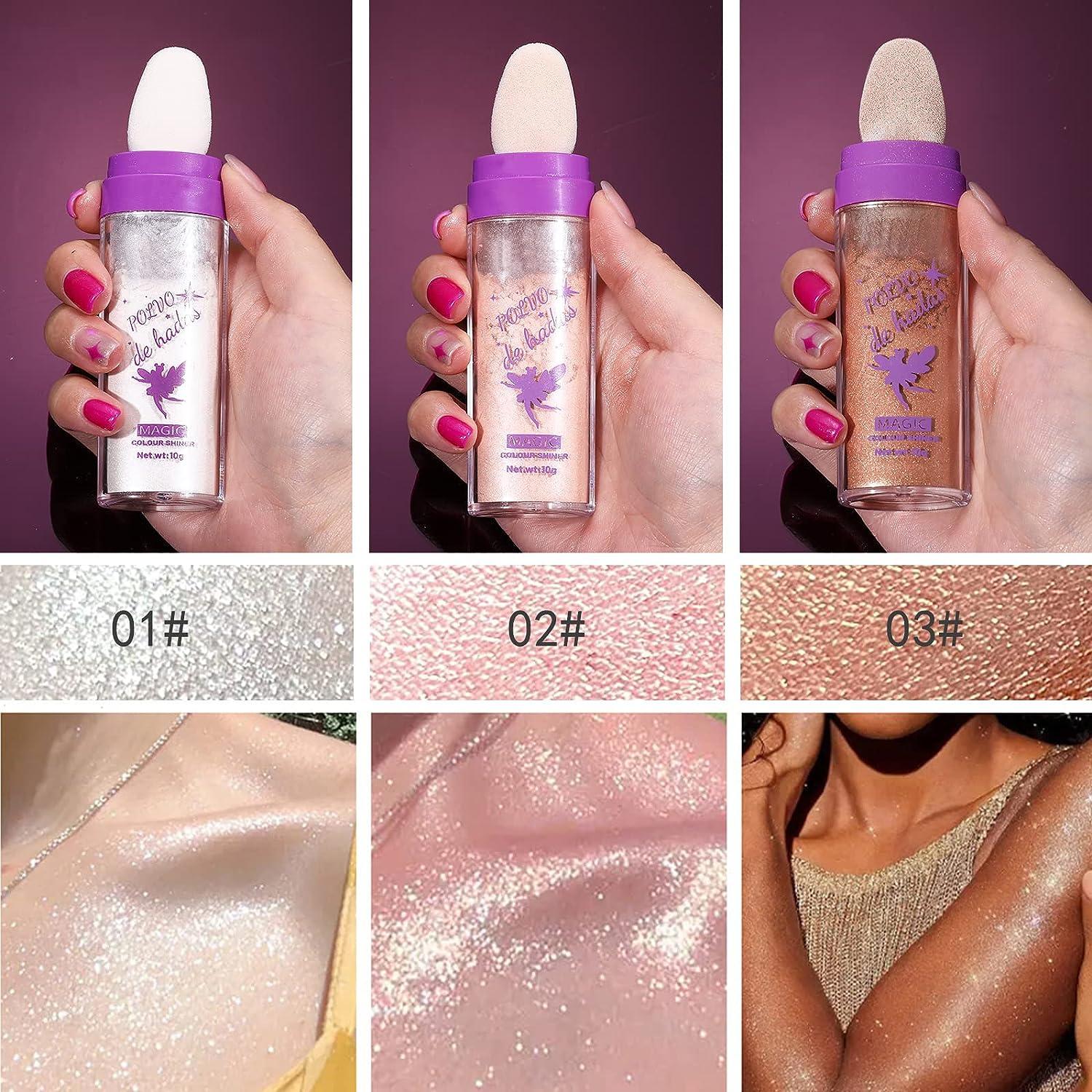3 Colors Polvo De Hadas Highlighter Powder Stick Set - Shimmer Glitter ...
