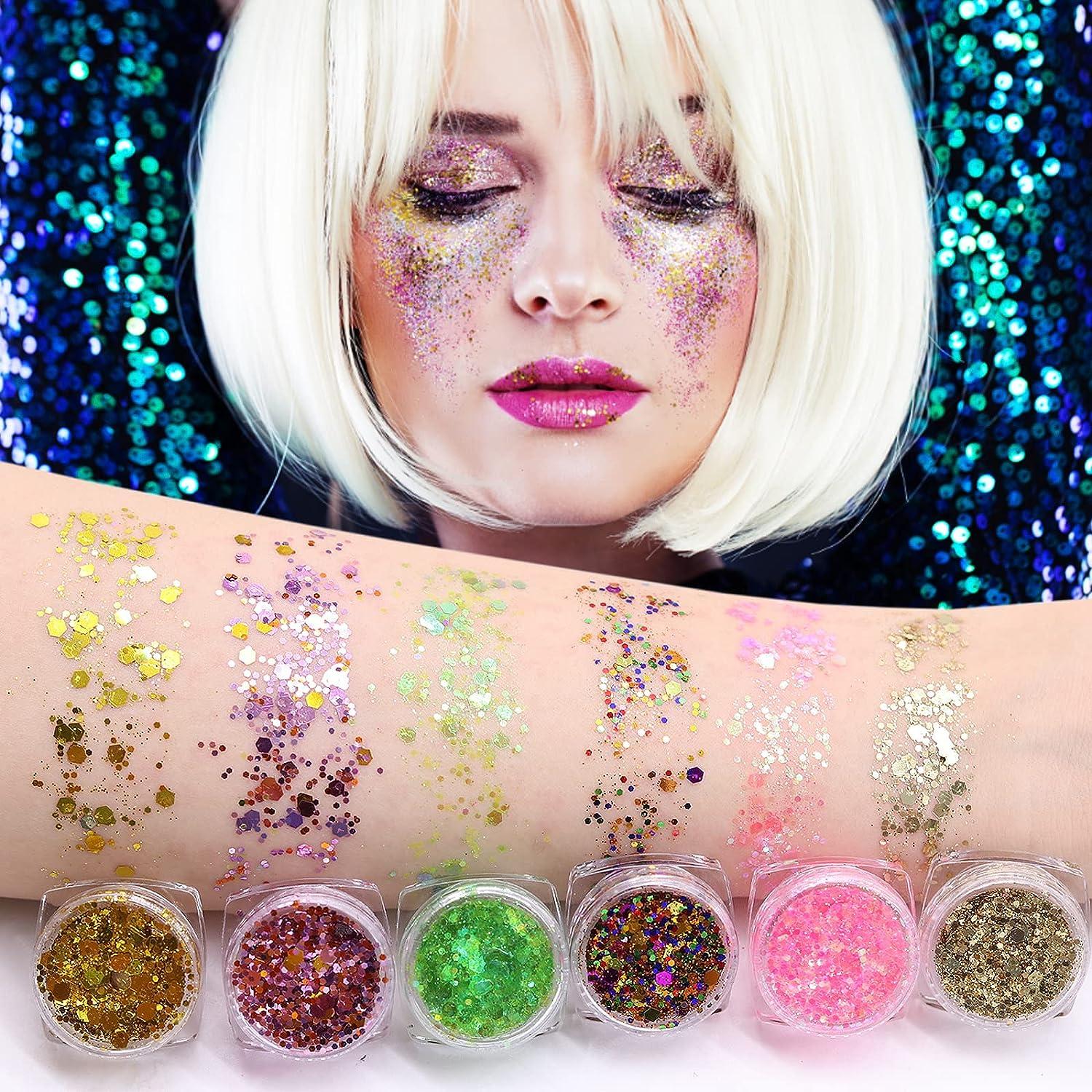 12 Colors Body Glitter Gel Set | Long-Lasting Holographic Makeup ...