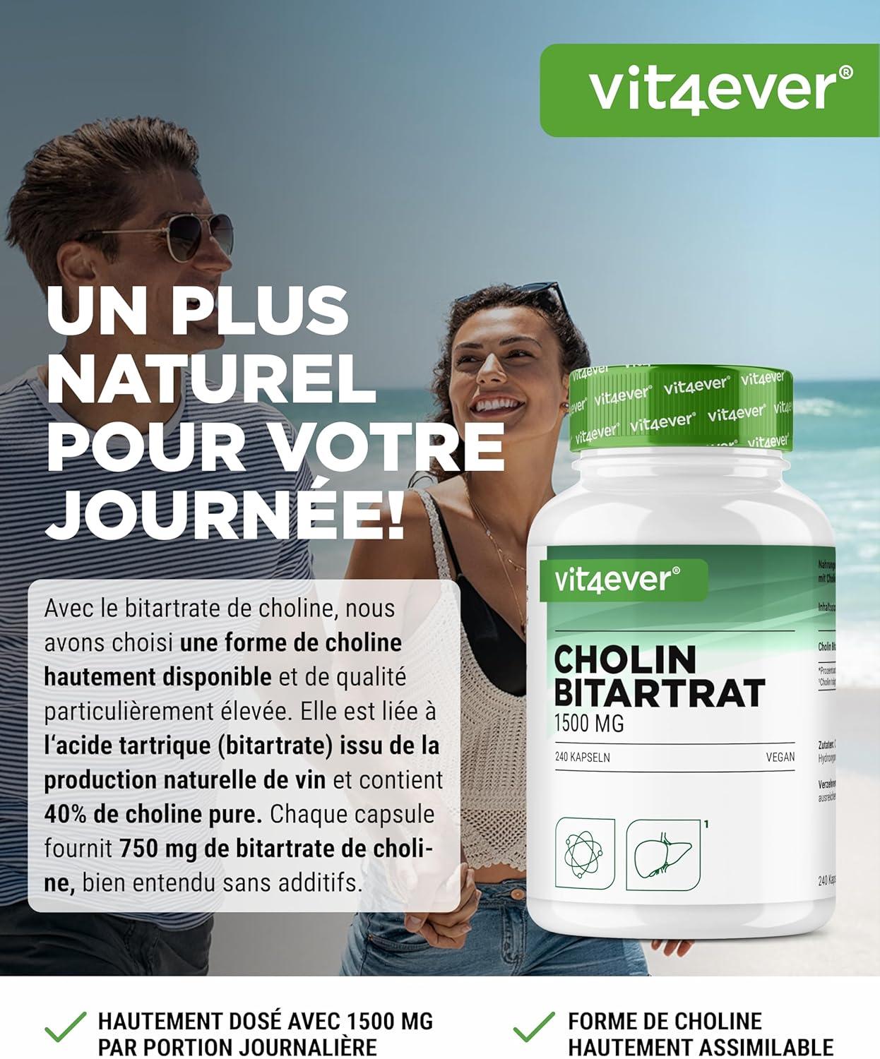 Pure Choline Capsules - 240 Capsules with 750mg Choline Bitartrate - 4 ...