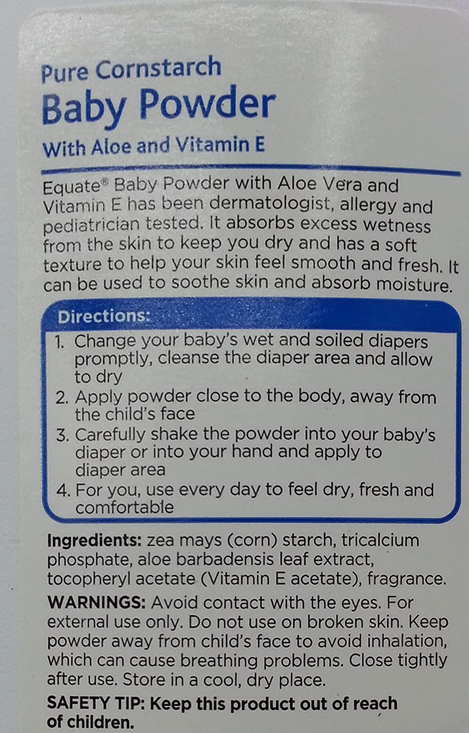 Equate Pure Cornstarch Baby Powder with Aloe & Vitamin E 15oz ...