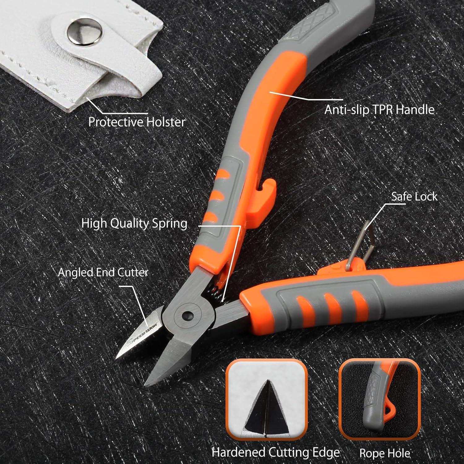 SPEEDWOX 5-Inch Diagonal Side Cutter Pliers with Safety Lock & Holster ...