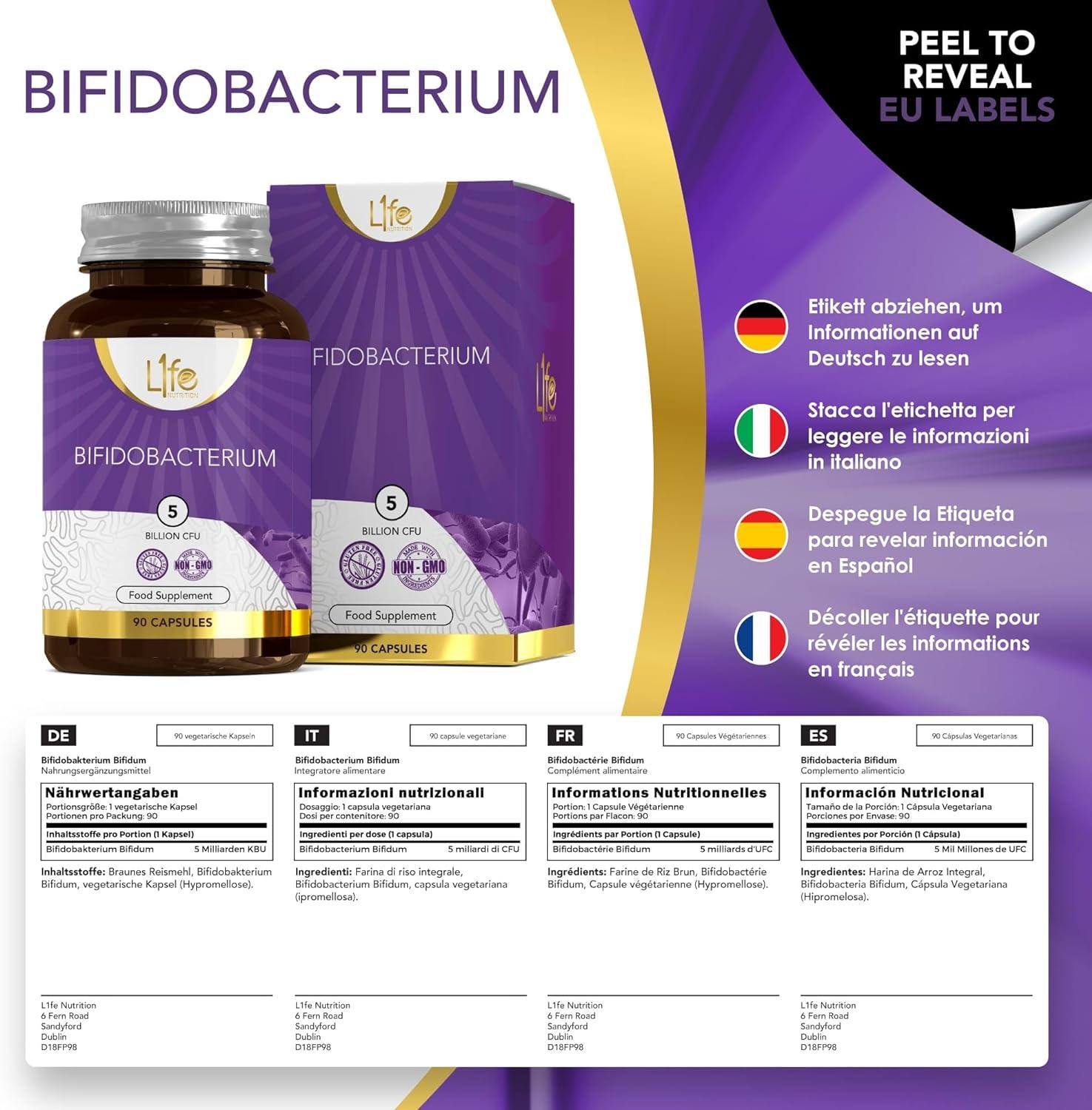 Bifidobacterium Probiotic Supplement | 90 Capsules - 5 Billion CFU ...