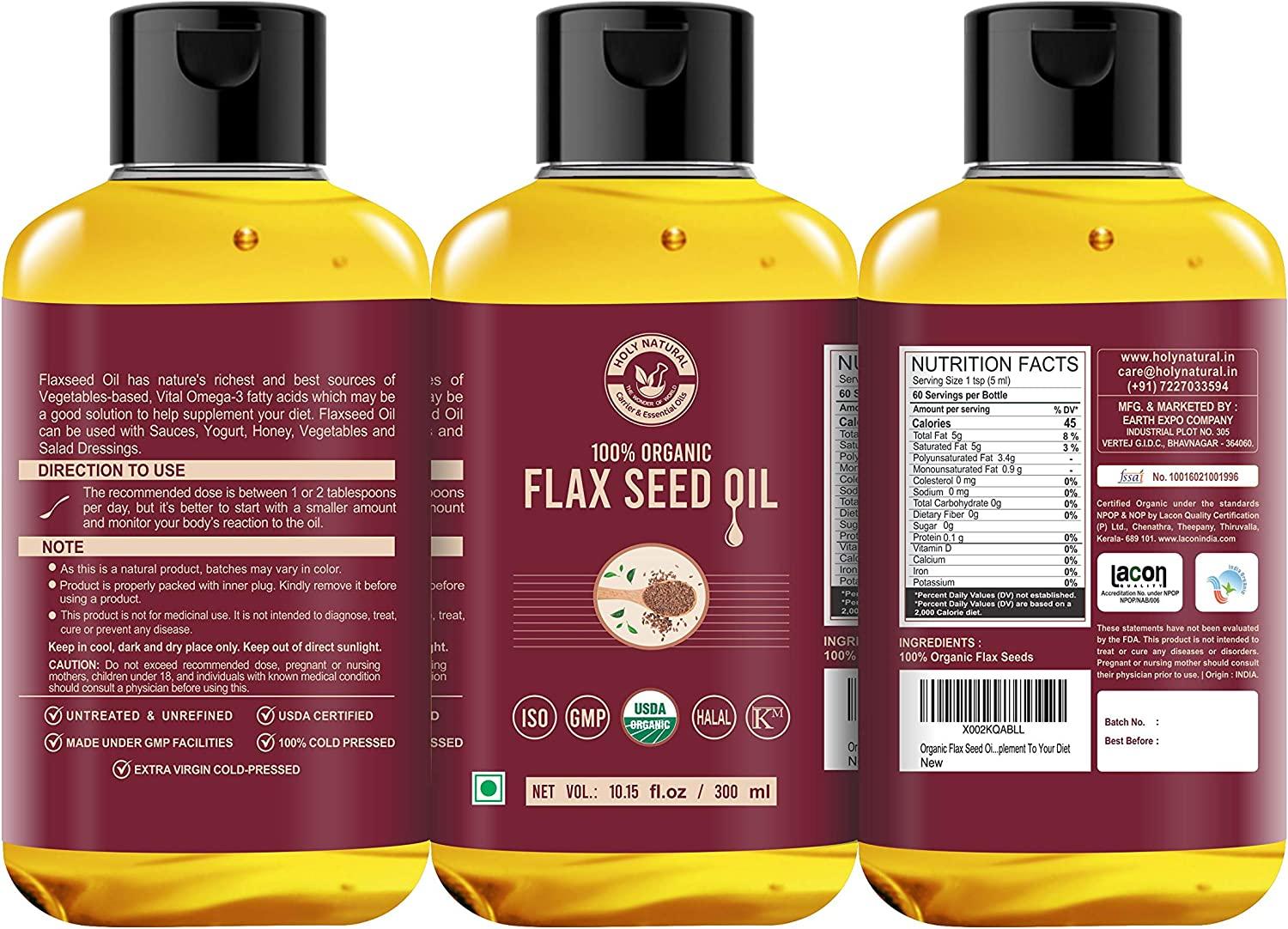 USDA Certified Organic Flax Seed Oil 10.15 fl oz - 100% Pure & Natural ...