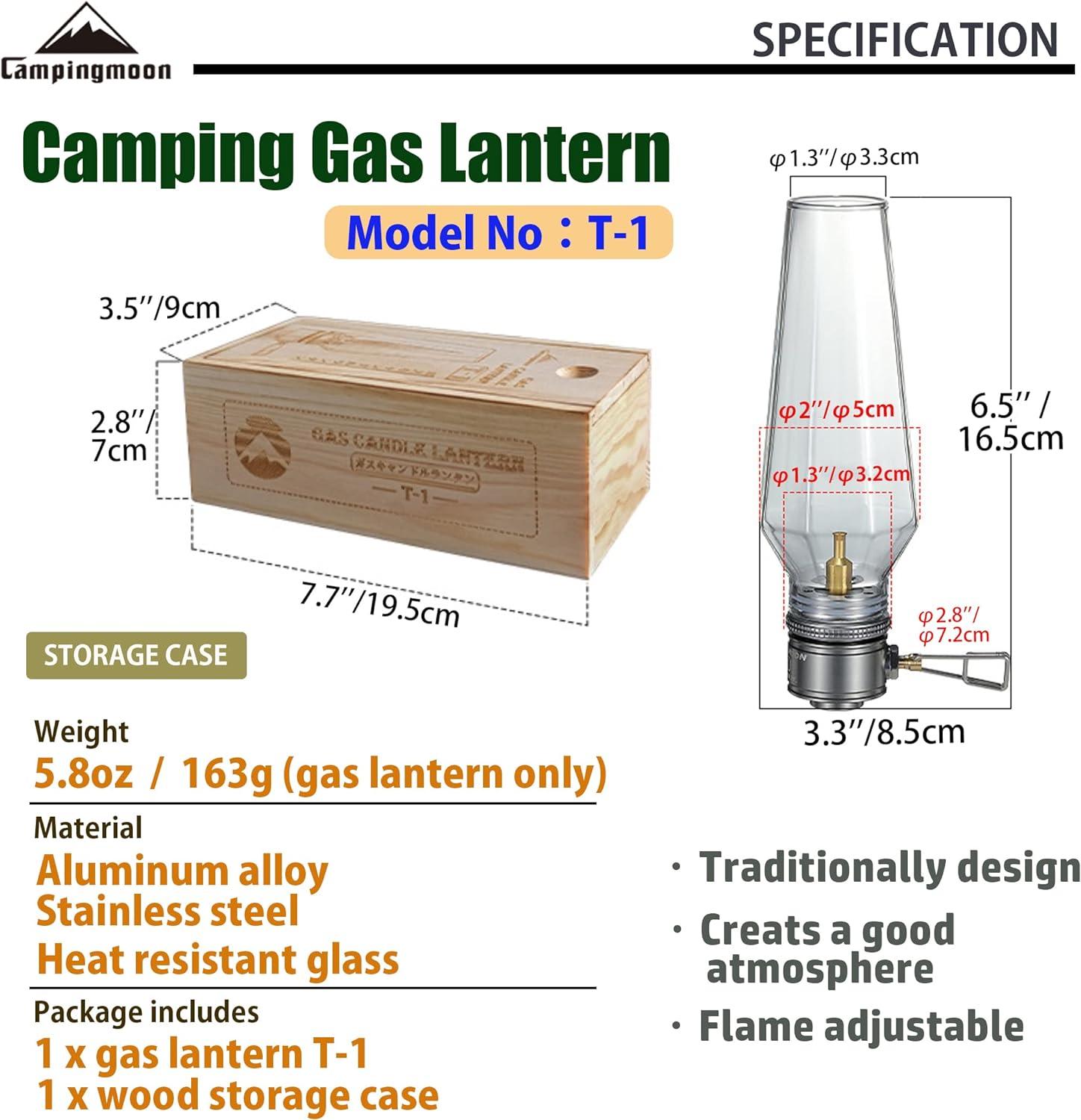 CAMPINGMOON Camping Gas Lantern with Wooden Lantern Case T-1 | Buy Now ...