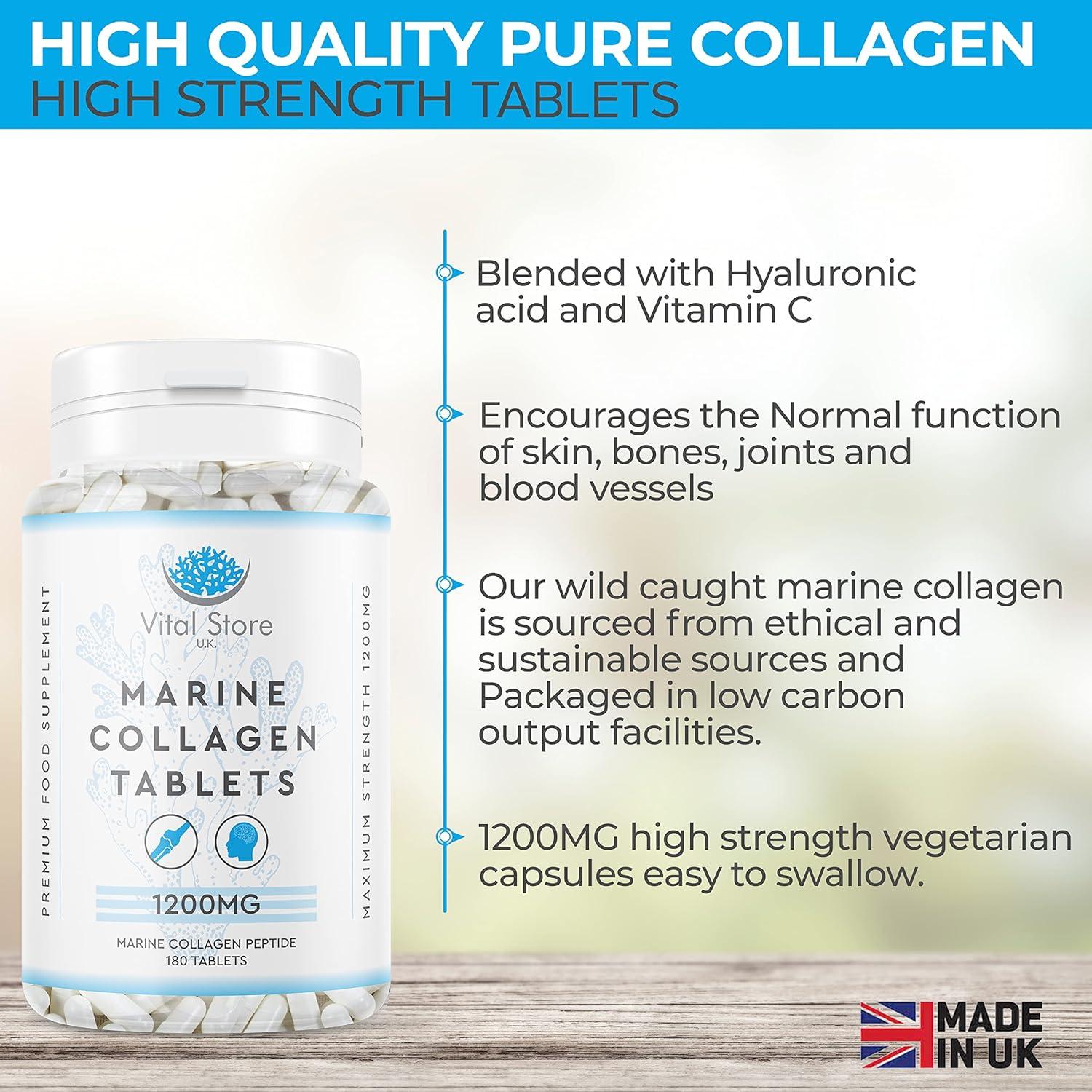 Marine Collagen Peptide Tablets 1200MG - 6 Month Supply - 180 High ...