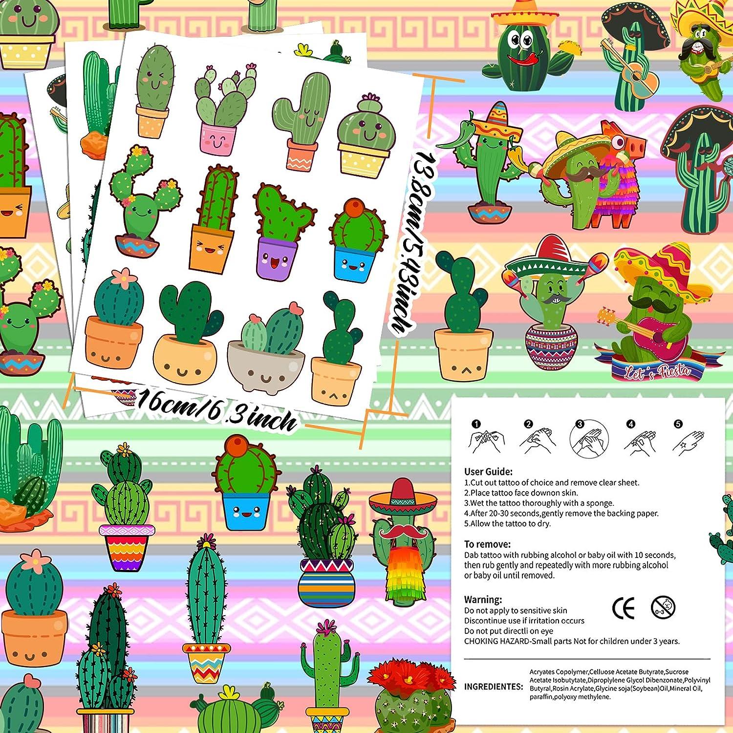 Cactus Temporary Tattoos - 12 Sheets, 140 Pieces | Mexican Themed ...