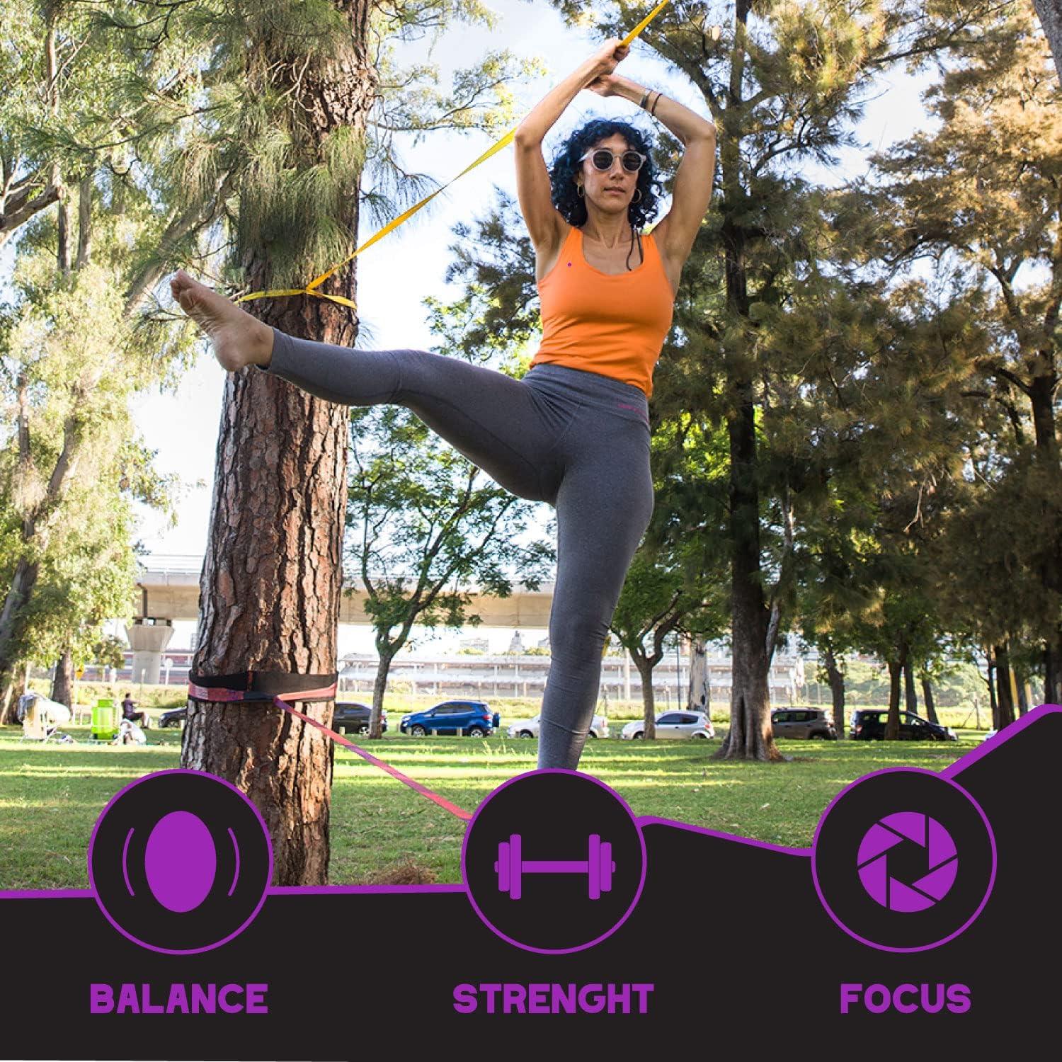 Kutu Tribe 60 ft Slackline Kit with Tree Protectors, Arm Trainer ...