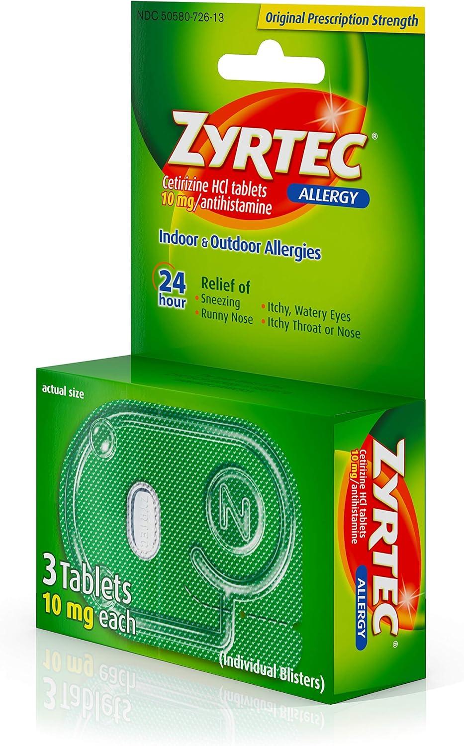 Zyrtec 10mg Cetirizine HCl Antihistamine Tablets 3ct - Travel Size ...
