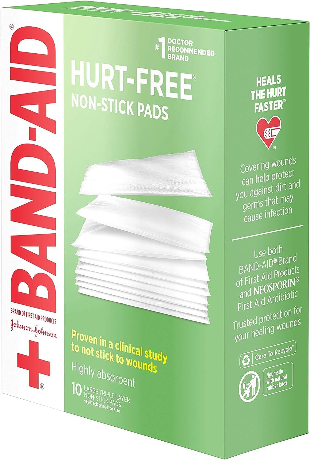 Band-Aid Brand Large Hurt-Free Non-Stick Pads 3x4 10ct, 3 Pack ...