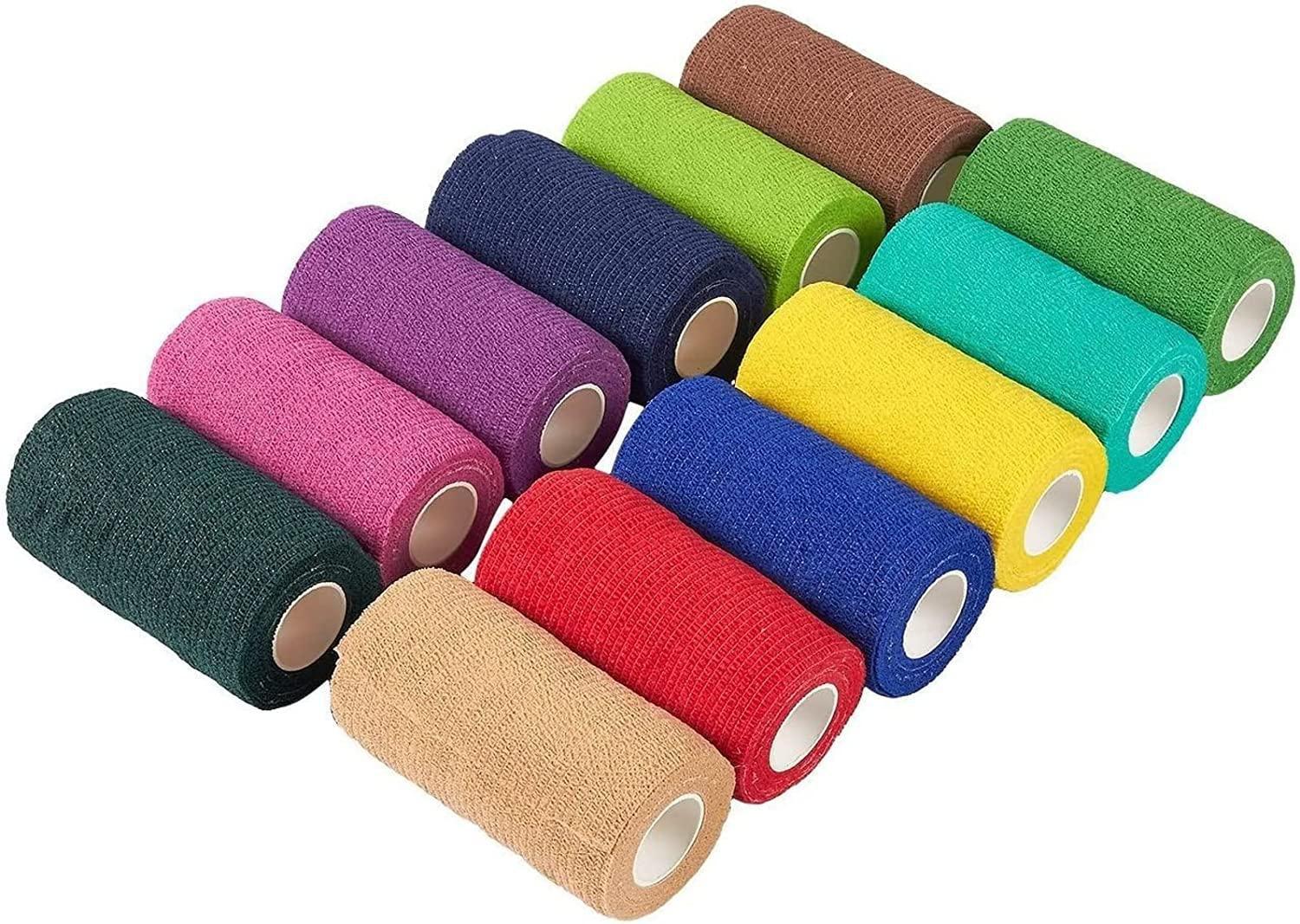 12 Rolls Colorful Vet Tape - 4 Inch x 5 Yards Adhesive Bandage Wraps ...