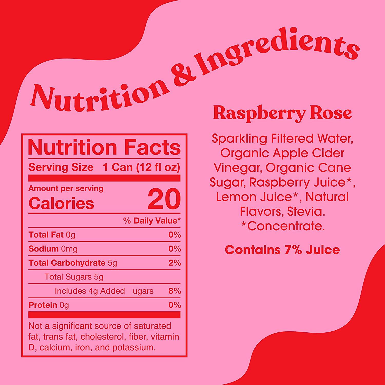 POPPI Sparkling Raspberry Rose Prebiotic Soda w/ Gut Health Benefits ...