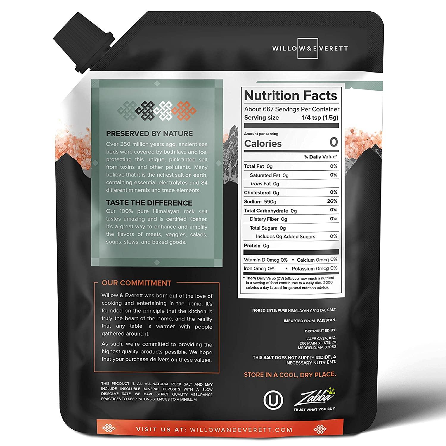 Willow Everett Himalayan Pink Salt Coarse 2.2lb Refill with Easy Pour ...