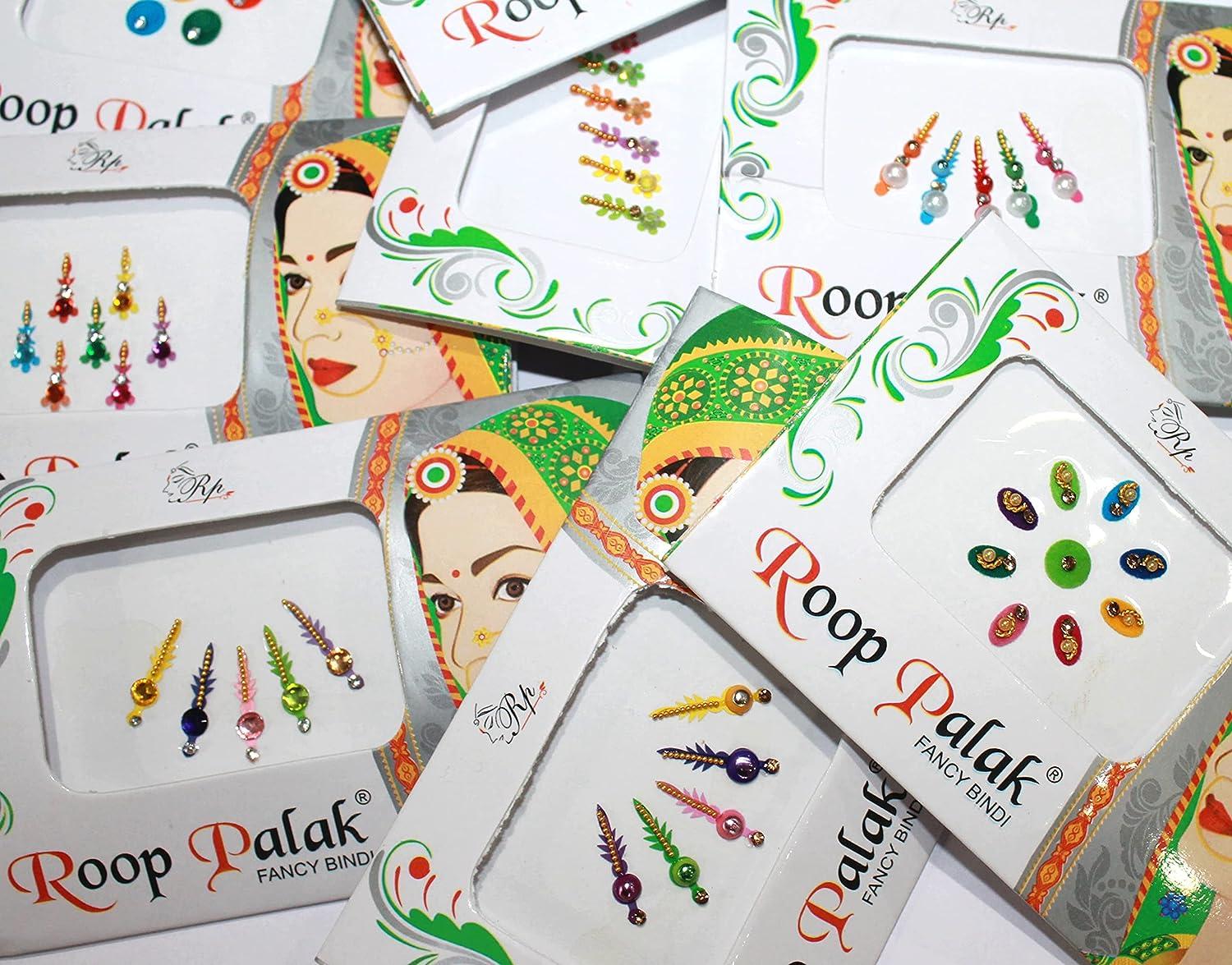 GRI9 12pc Multicolored Forehead Indian Reusable Bindi with Crystals ...