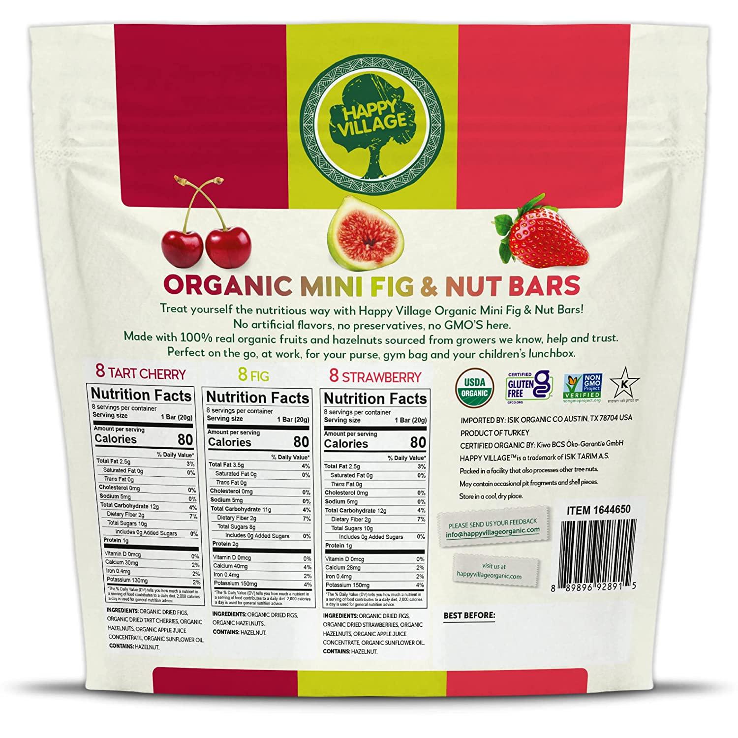 Happy Village Organic Mini Fig & Nut Bars Variety Pack - 24 Mini Bars ...