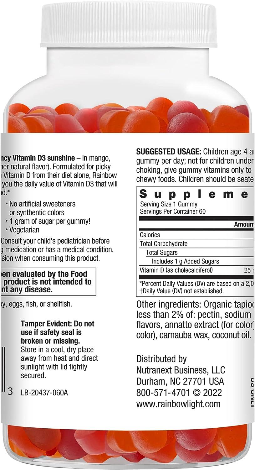 Rainbow Light Kids Sunny Gummies Vitamin D3 1000 IU Assorted Fruit 60ct ...