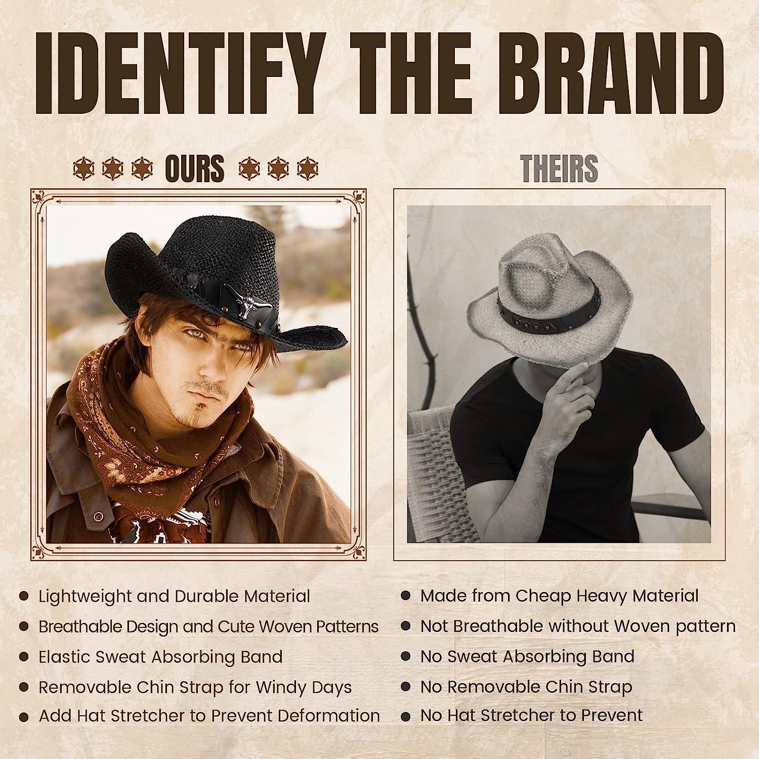 Simplicity Western Style Cowboy Straw Hat with Black Bull Band | Buy ...