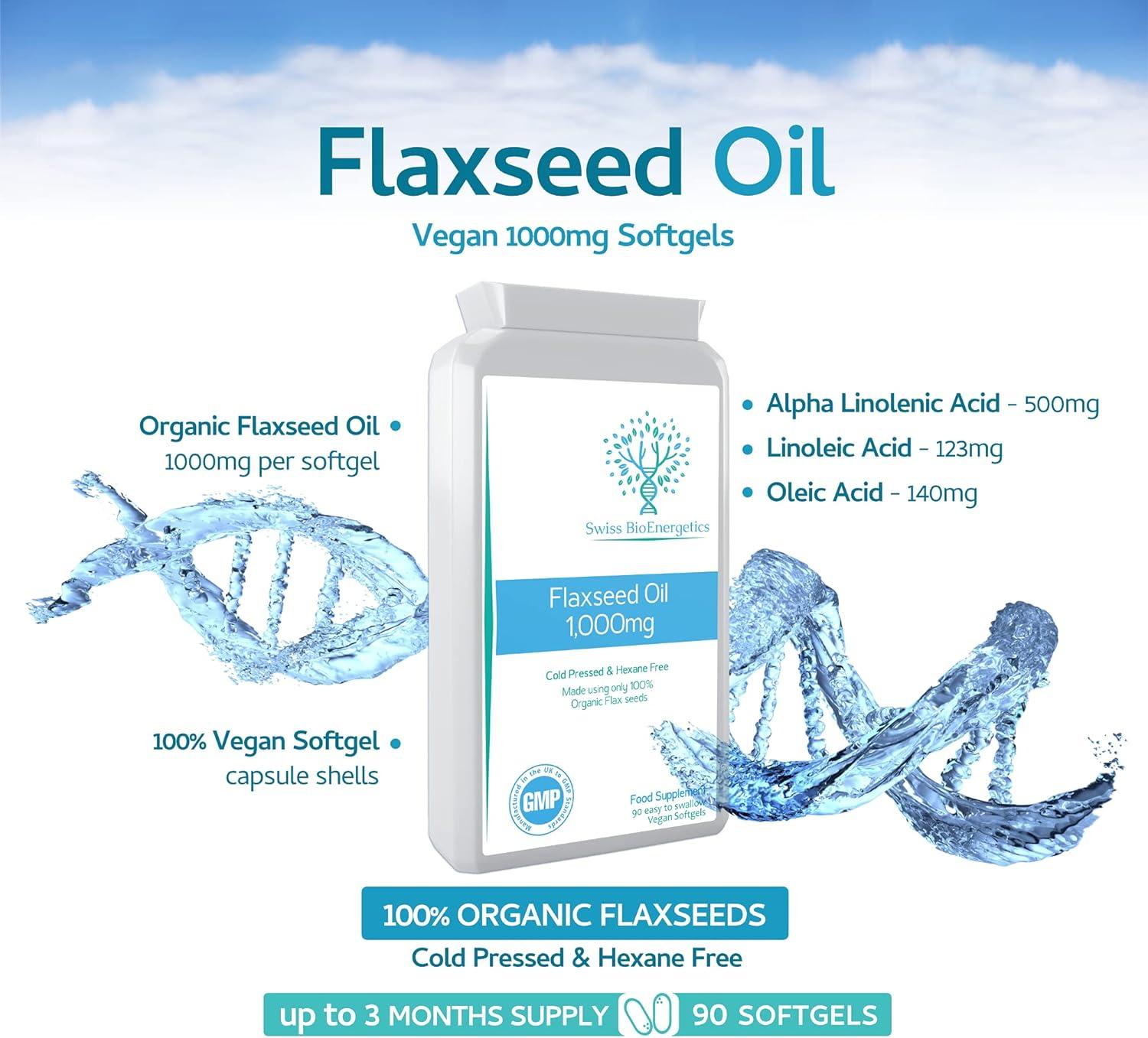 Organic Flaxseed Oil Capsules 1000mg - 90 Vegan Soft Gels | High Omega ...