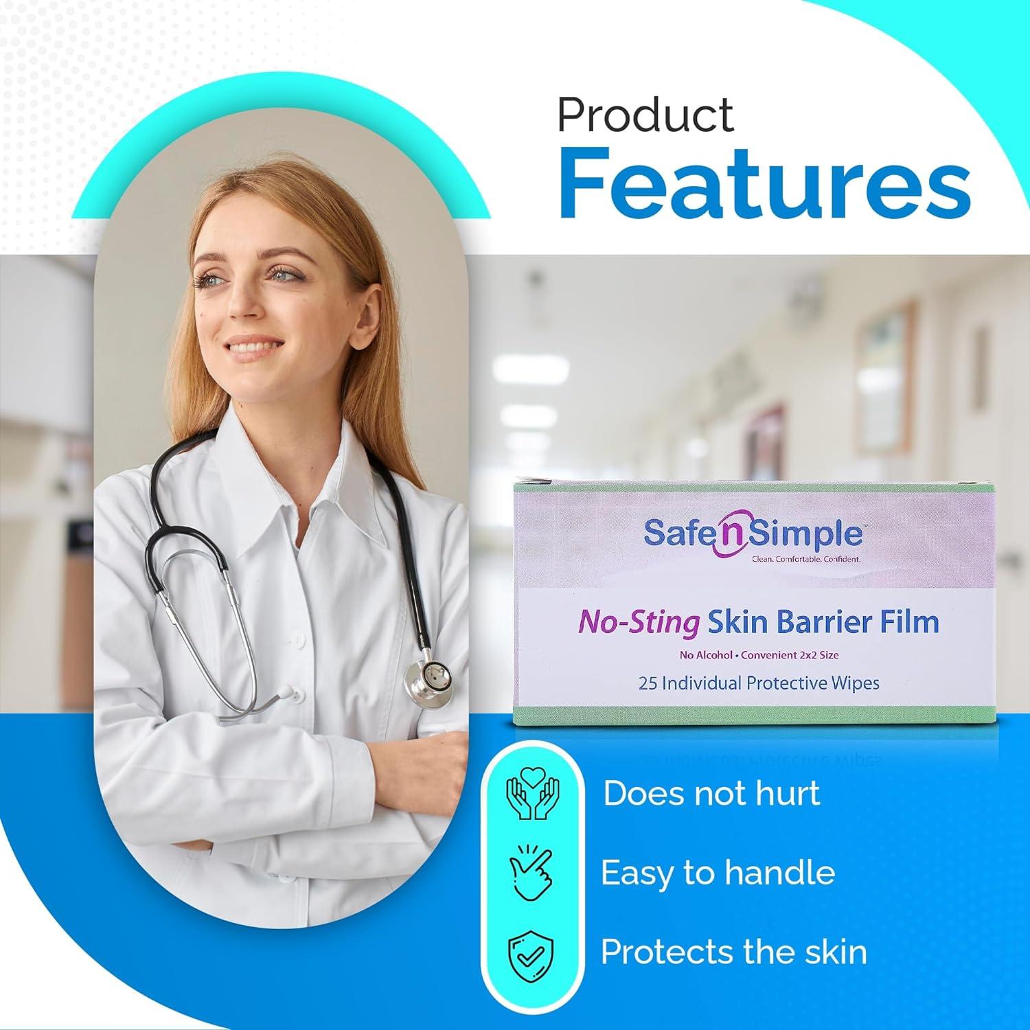 Safe n' Simple No Sting Skin Prep Wipes - 25 Ostomy Barrier Film Wipes ...
