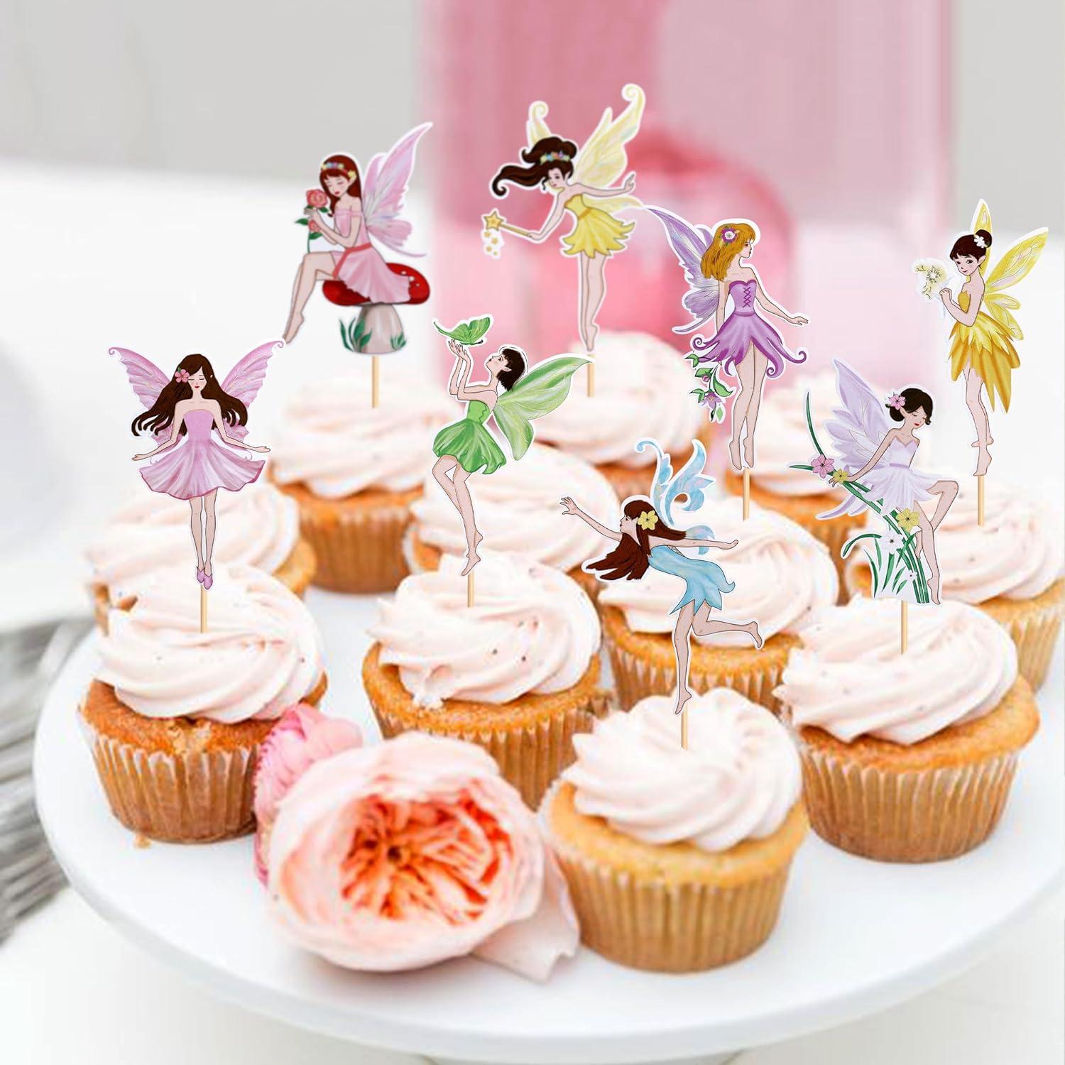 Cyodoos24 PCS Fairy Cupcake Toppers Flower Fairy Party Cupcake Toppers ...
