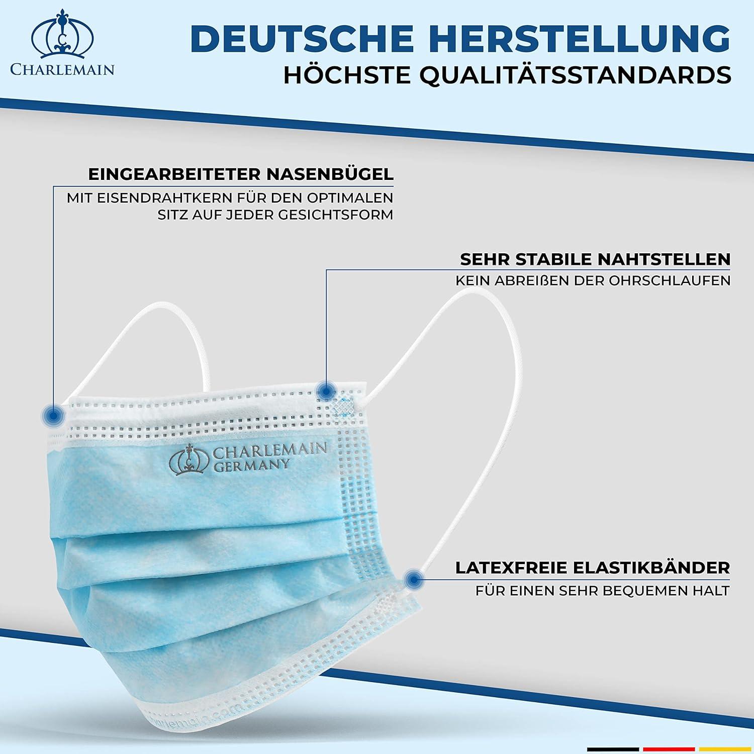 Charlemain 100x Medical Masks - EN 14683 Type IIR CE Certified BFE 99.9 ...