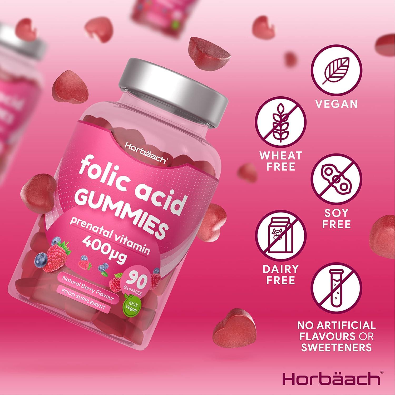 Folic Acid Gummies 400 mcg - 90 Vegan Gummies for Pregnancy Care ...