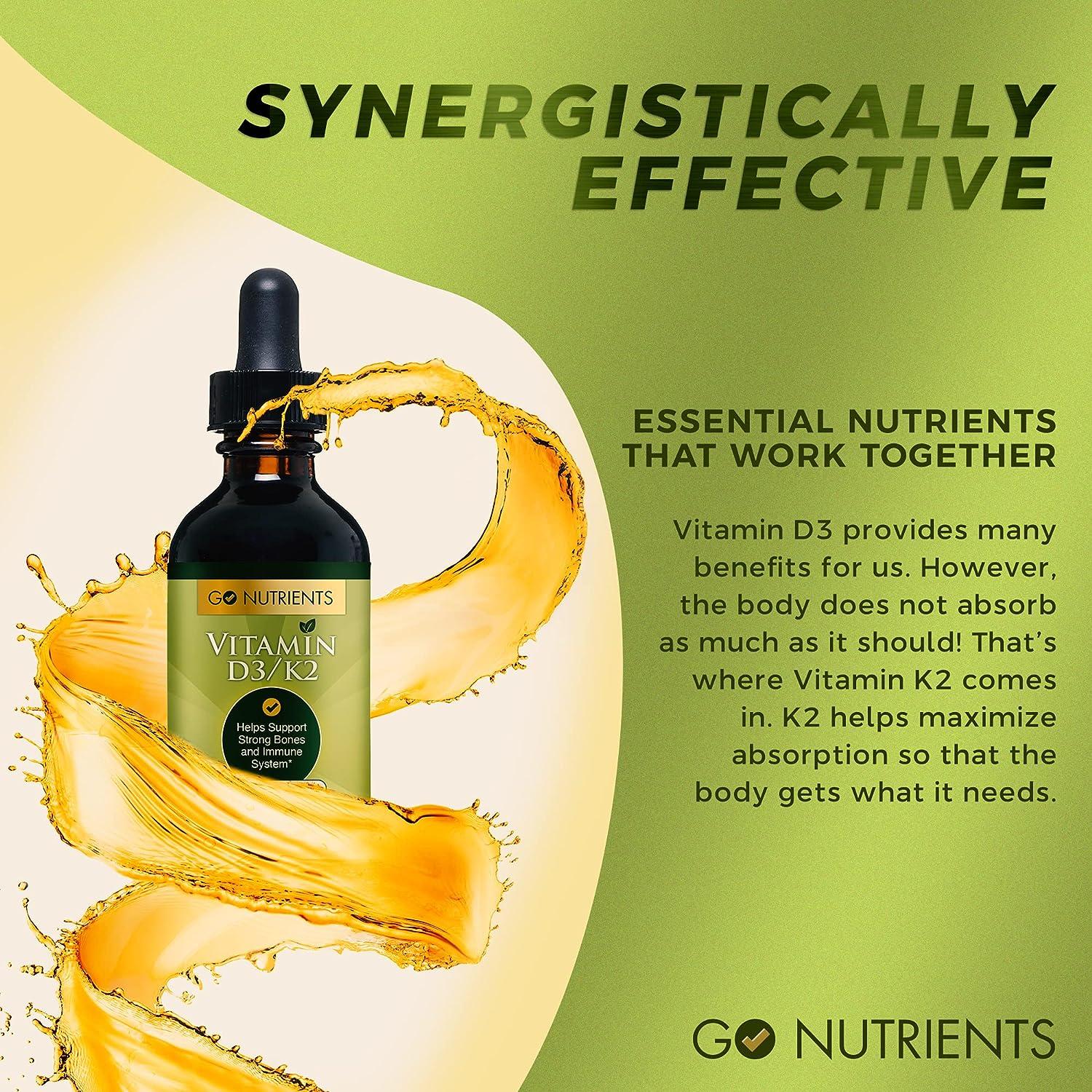 Go Nutrients Liquid Vitamin D3 with K2 (MK-7) Drops - 1oz Liquid ...