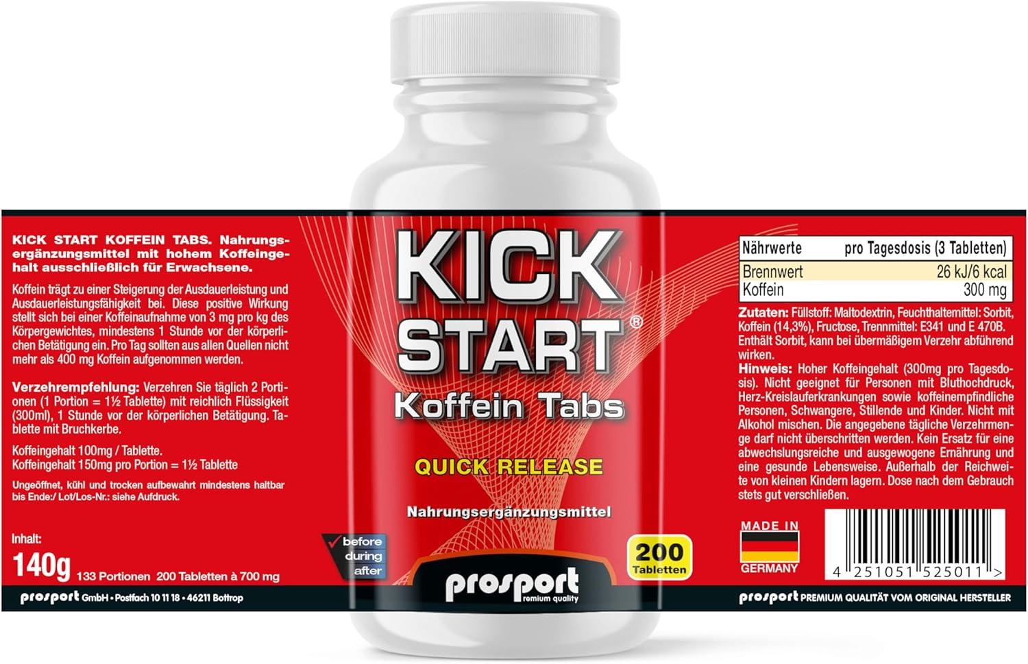 Prosport KICK START Caffeine Tabs - 200 Pieces 140g Can | Boost Energy ...