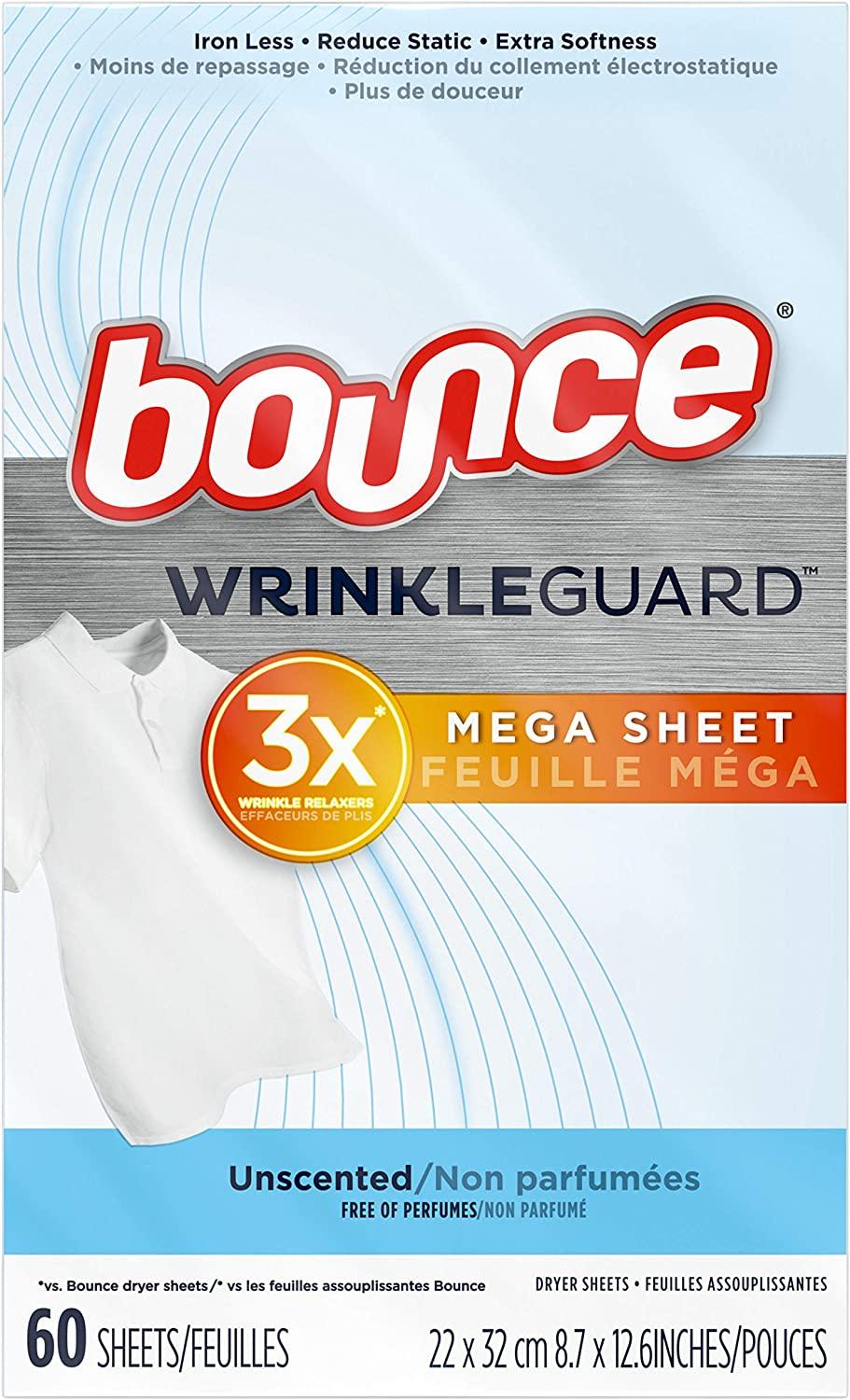 Bounce WrinkleGuard Mega Dryer Sheets - Unscented Fabric Softener and ...
