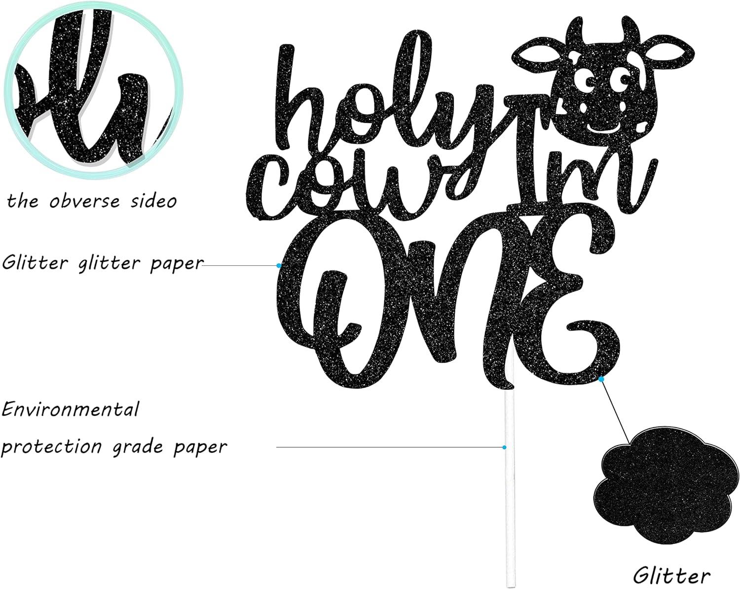 Black Glitter Holy Cow I'm One Cake Topper Cow Cake Topper Holy Cow I'm ...