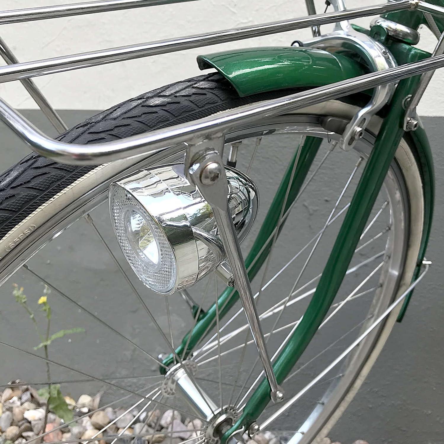 Retro LED Bicycle Front Headlight - Chrome Look Battery Operated Bright ...