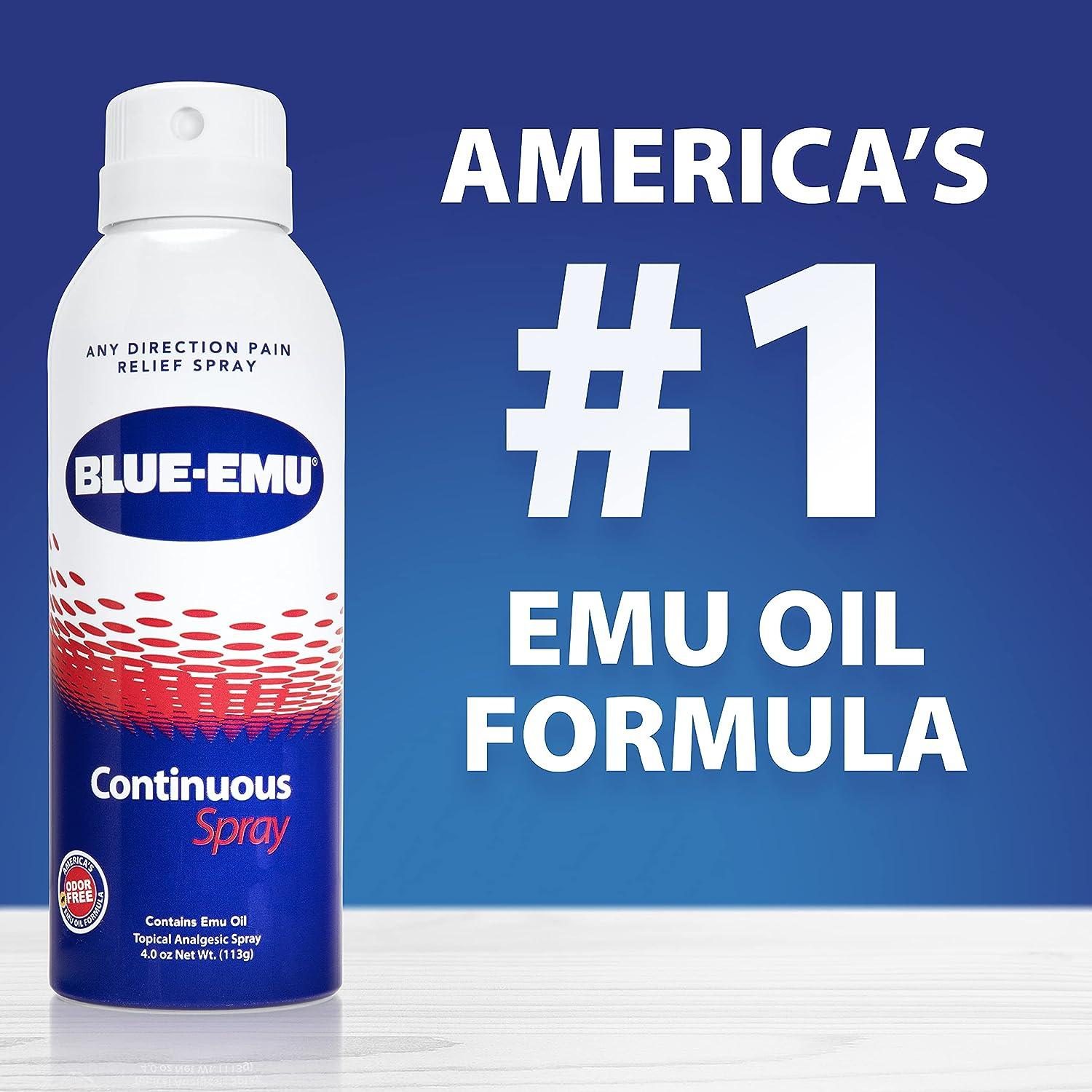 Blue Emu Pain Relief Spray with Emu Oil 4oz - Fast Drying Support for ...