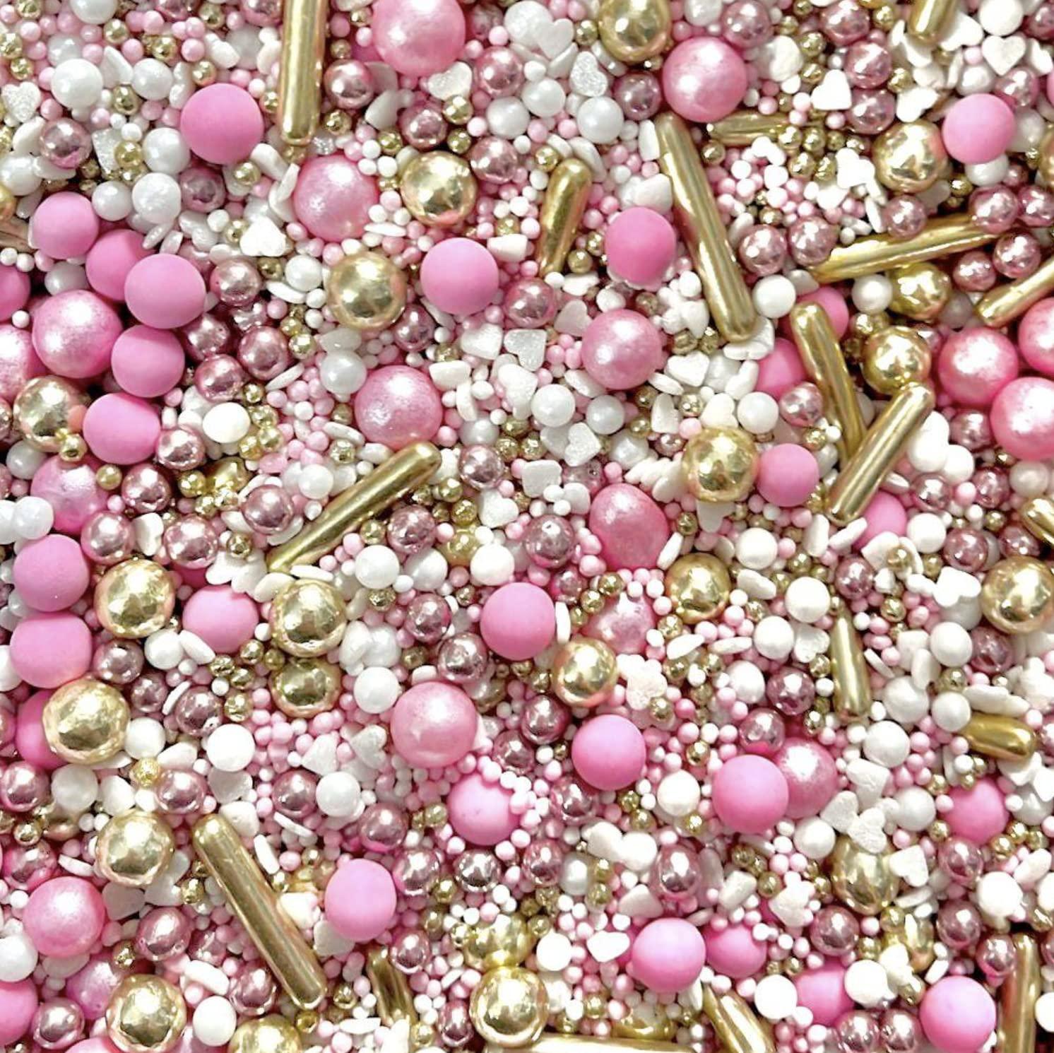 Metallic gold pink white sprinkle mix hearts Sprinkles for cupcake ...