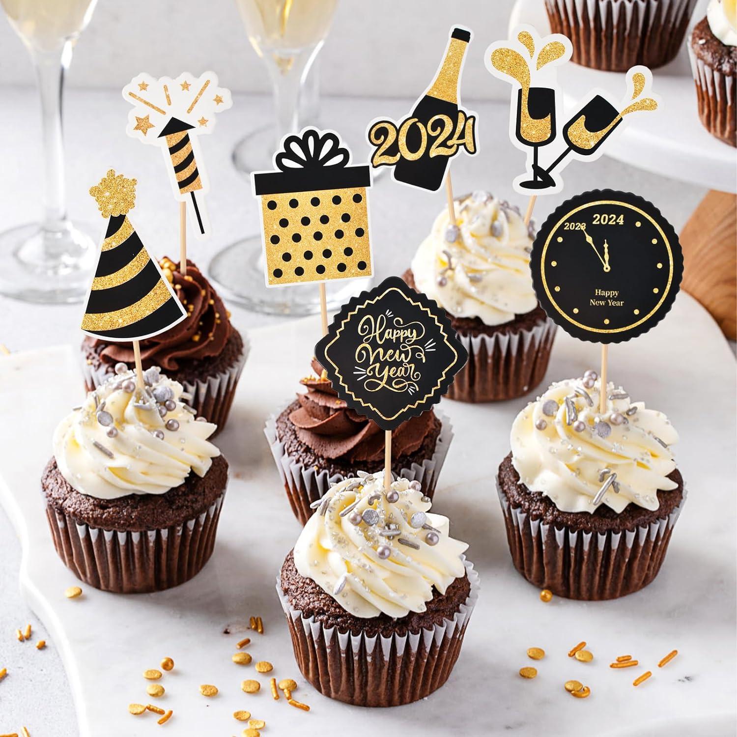 HOKPA Happy New Year Cupcake Toppers 36 Pcs 2024 New Year Cupcake ...