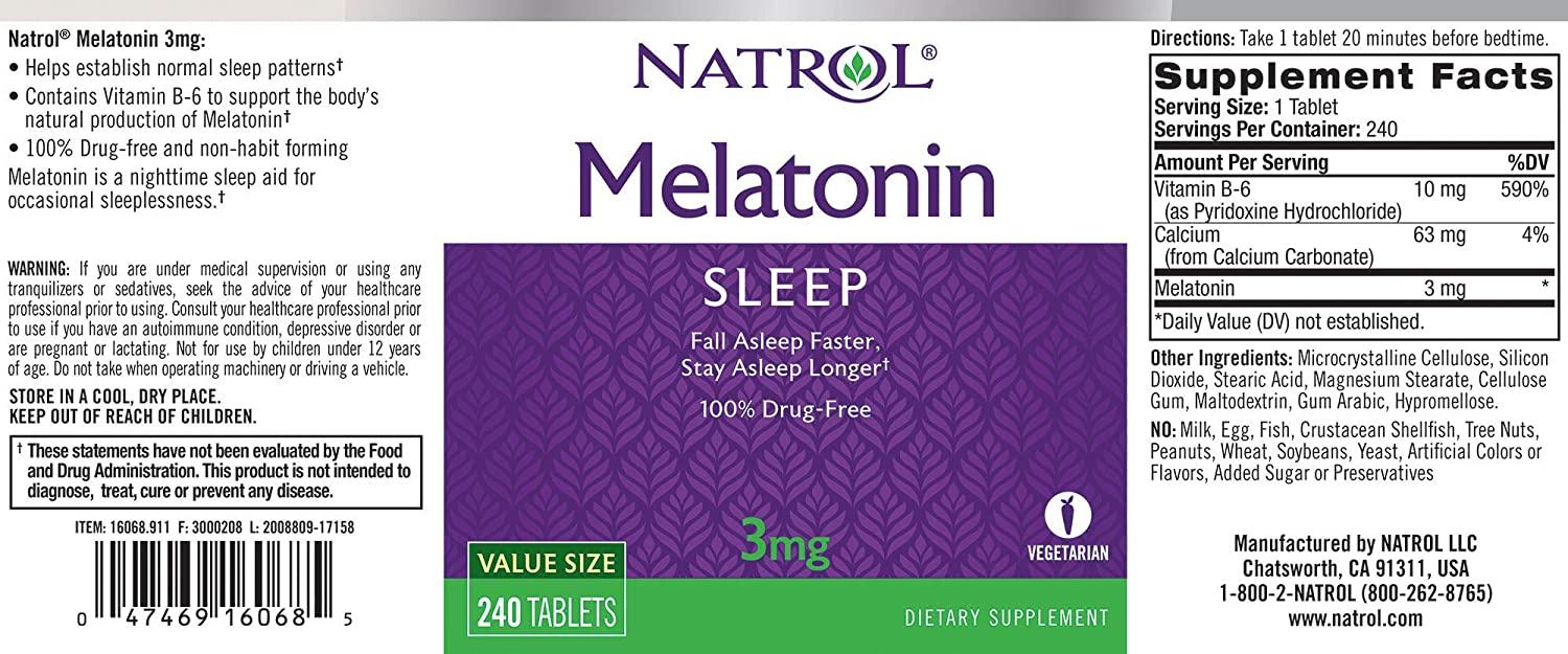 Natrol Melatonin 3mg - 240 Tablets for Sleep Support | Quality Sleep ...