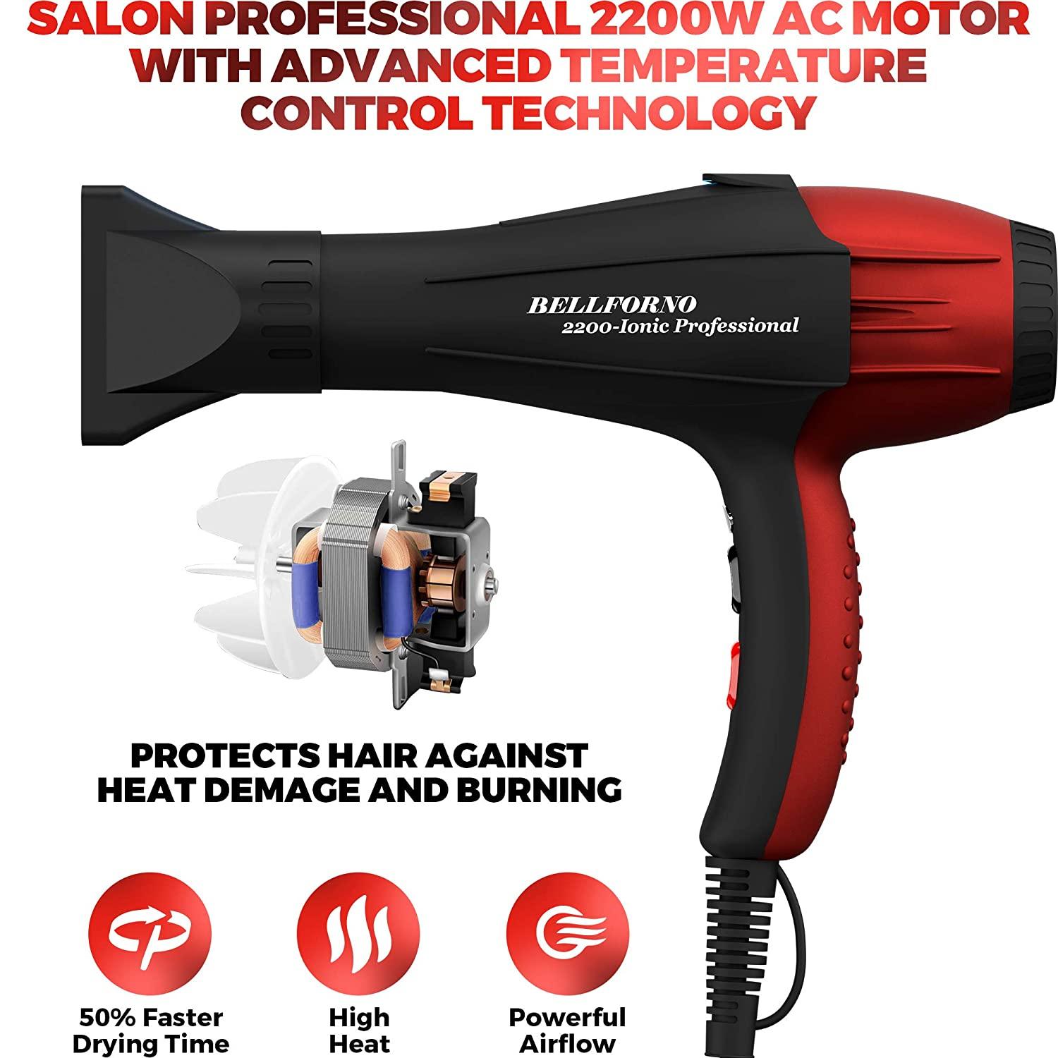 2200W Ionic Salon Hair Dryer with Diffuser & 2 Concentrator Nozzles - Black/Red | Buy Now with ...