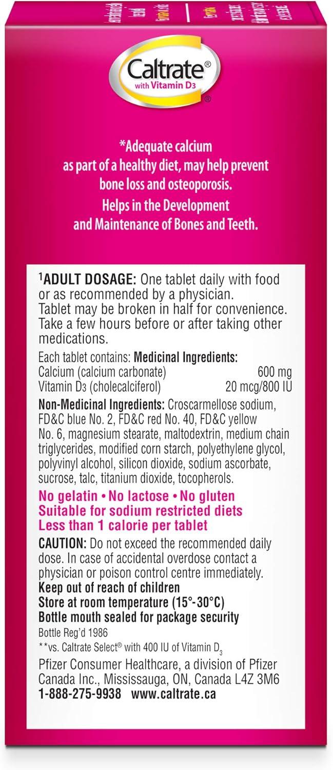 Caltrate with Vitamin D3 (60 Count) 600 mg Calcium Vitamin D3 Bone ...