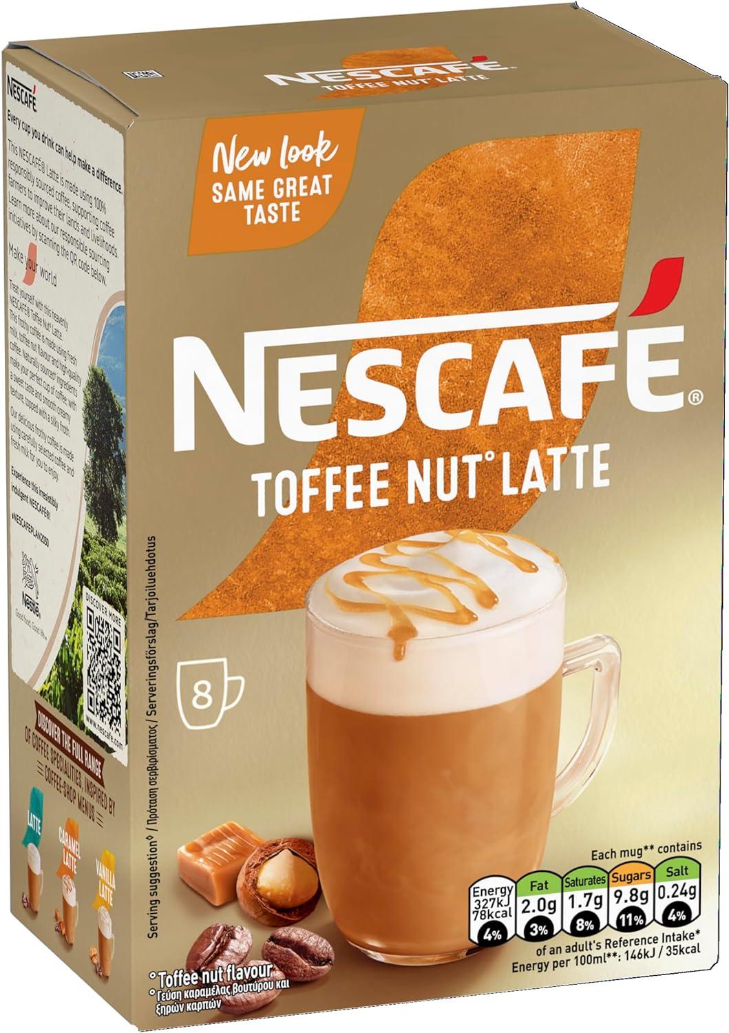 Nescafe Toffee Nut Latte Instant Coffee 8 x 18.6g Sachets 100% ...
