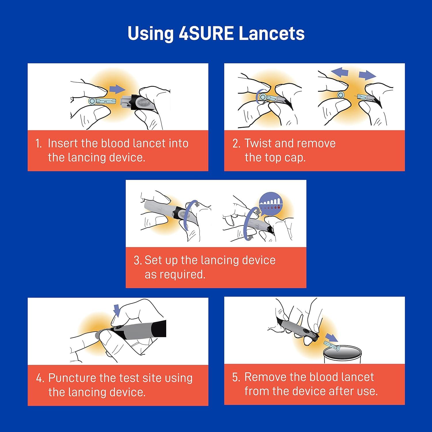 4 Sure Lancets Fine 30g - Universal Fit - High-Quality Blood Glucose ...