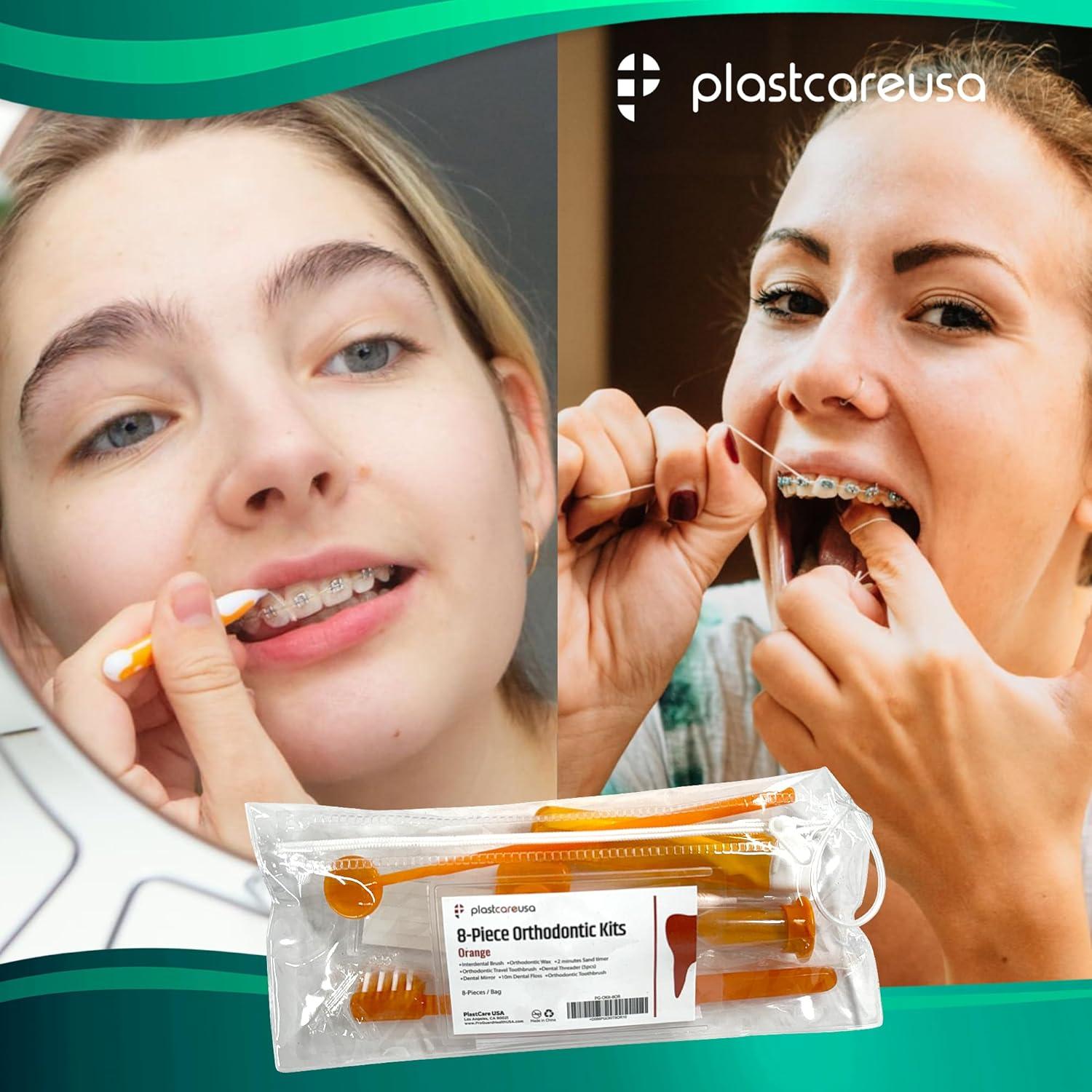 Red Orthodontic 8 Piece Braces Care Kit - Complete Dental Cleaning Set ...