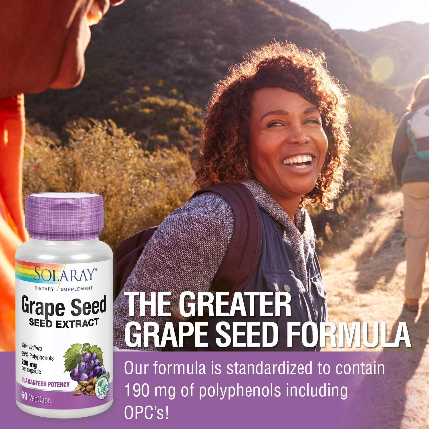 SOLARAY Grape Seed Extract 200mg + Bioflavonoids | Cardio & Blood Vessel Support | 60 VegCaps ...
